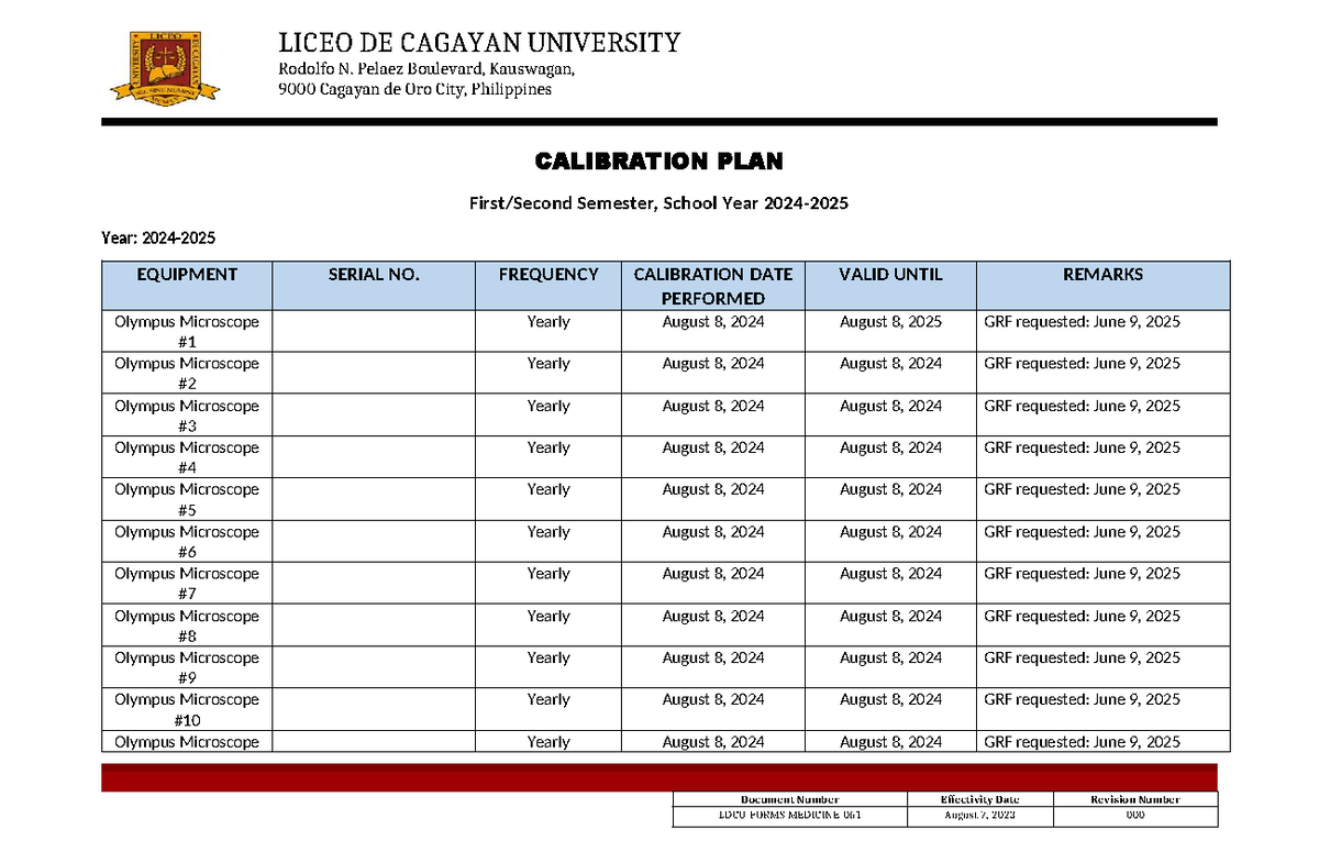 Calibration Plan for Olympus Microscope - Lab Document - Studocu