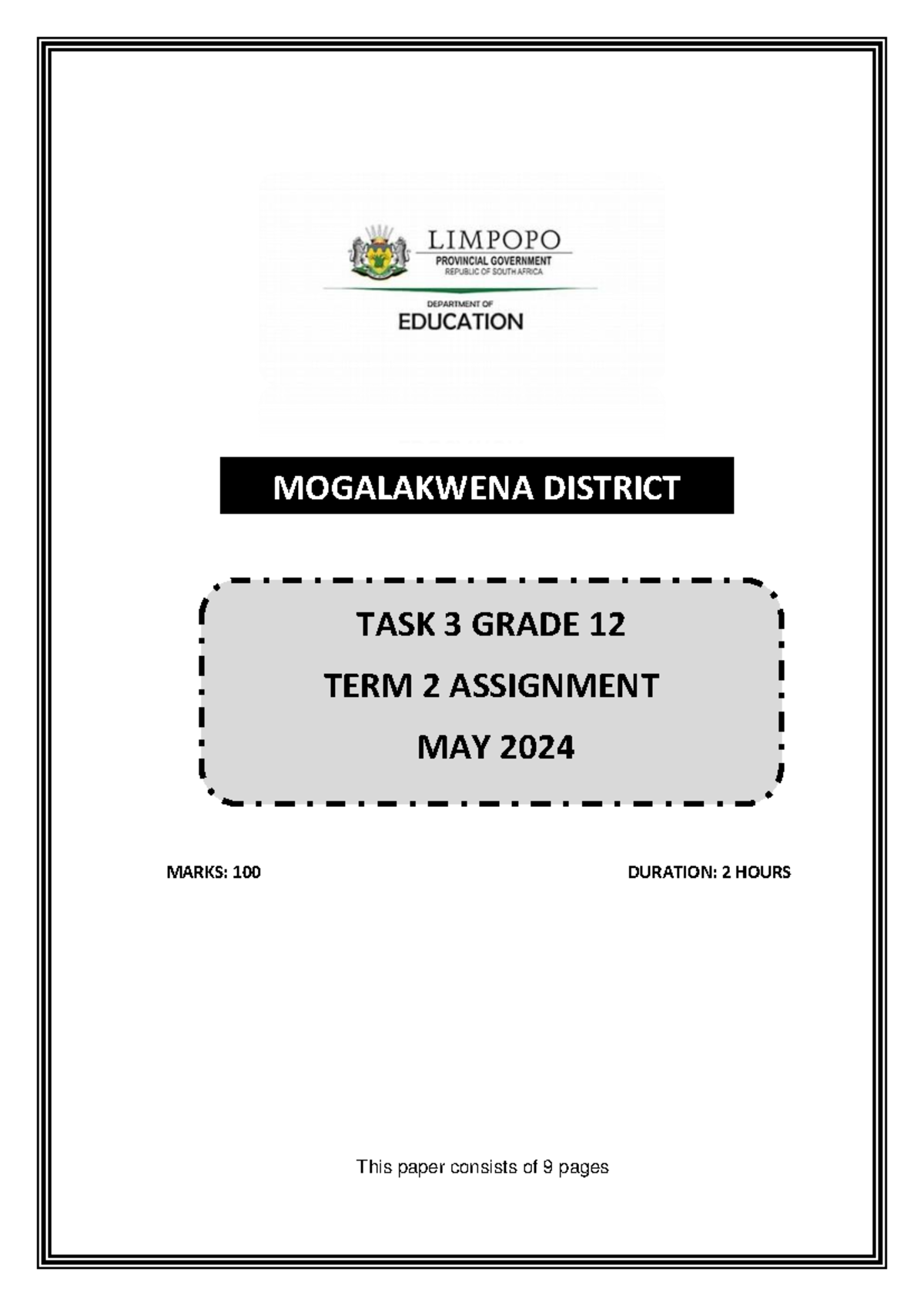 Grade 12 Term 2 Assignment 2024 - Mathematical Literacy Insights - Studocu
