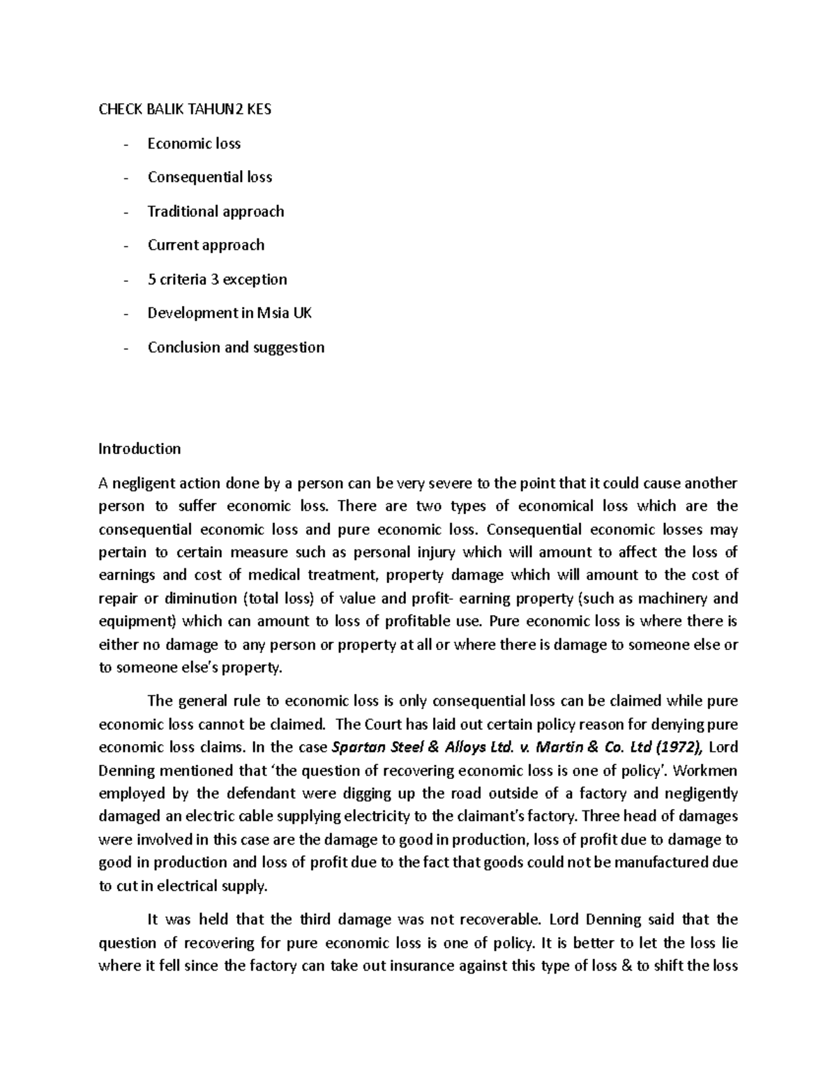 Law of Tort 1: Economic Loss & Negligence - A Comprehensive Overview ...