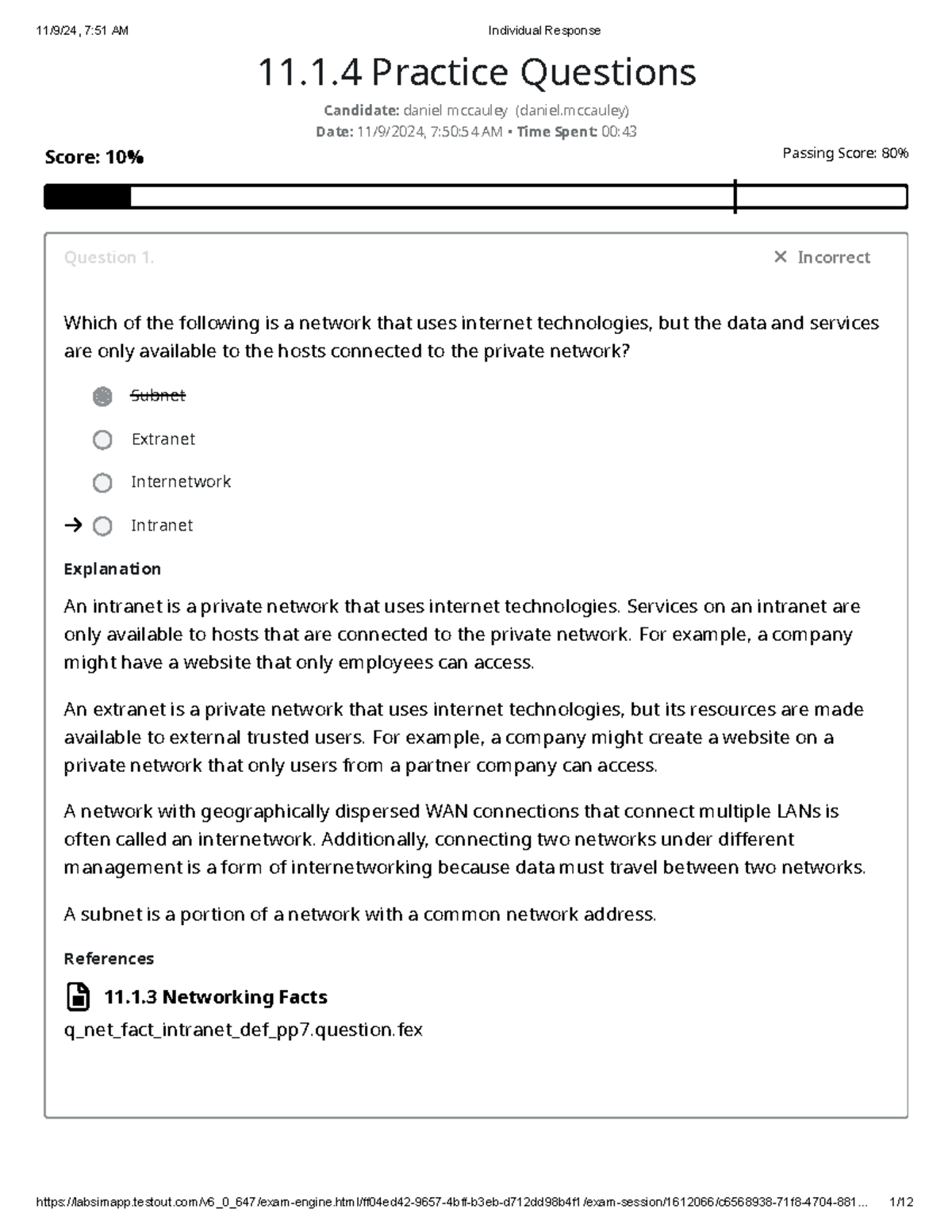 CompTIA Networking Concepts Practice Questions: Section 11.1 - Studocu