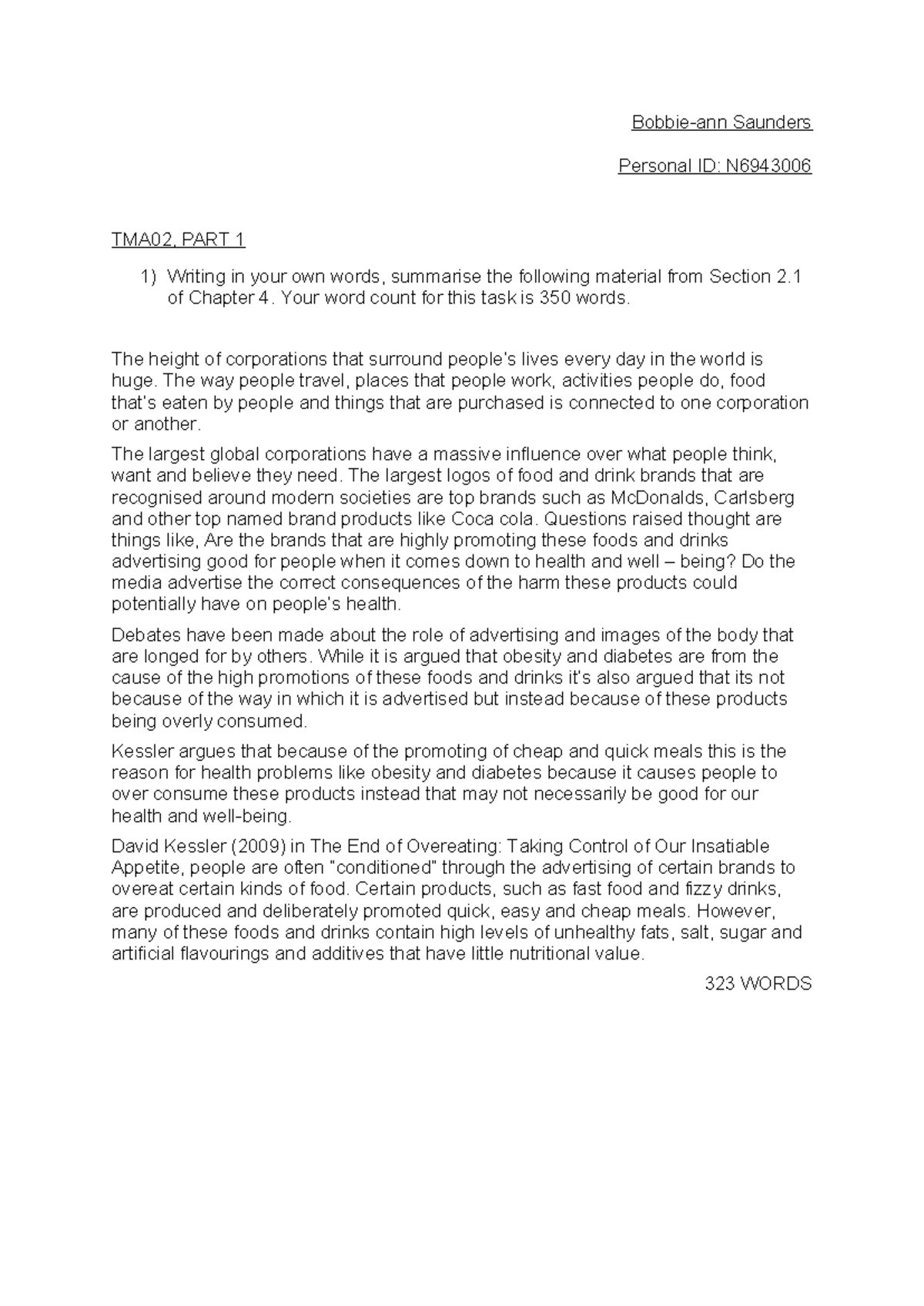 TMA02: Summary and Reflection on Corporate Influence and Health - Studocu