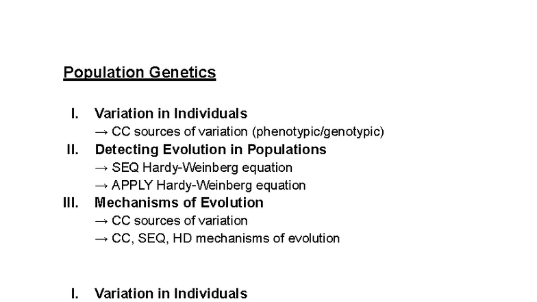 Lecture 20: Population Genetics and Evolutionary Mechanisms - Studocu