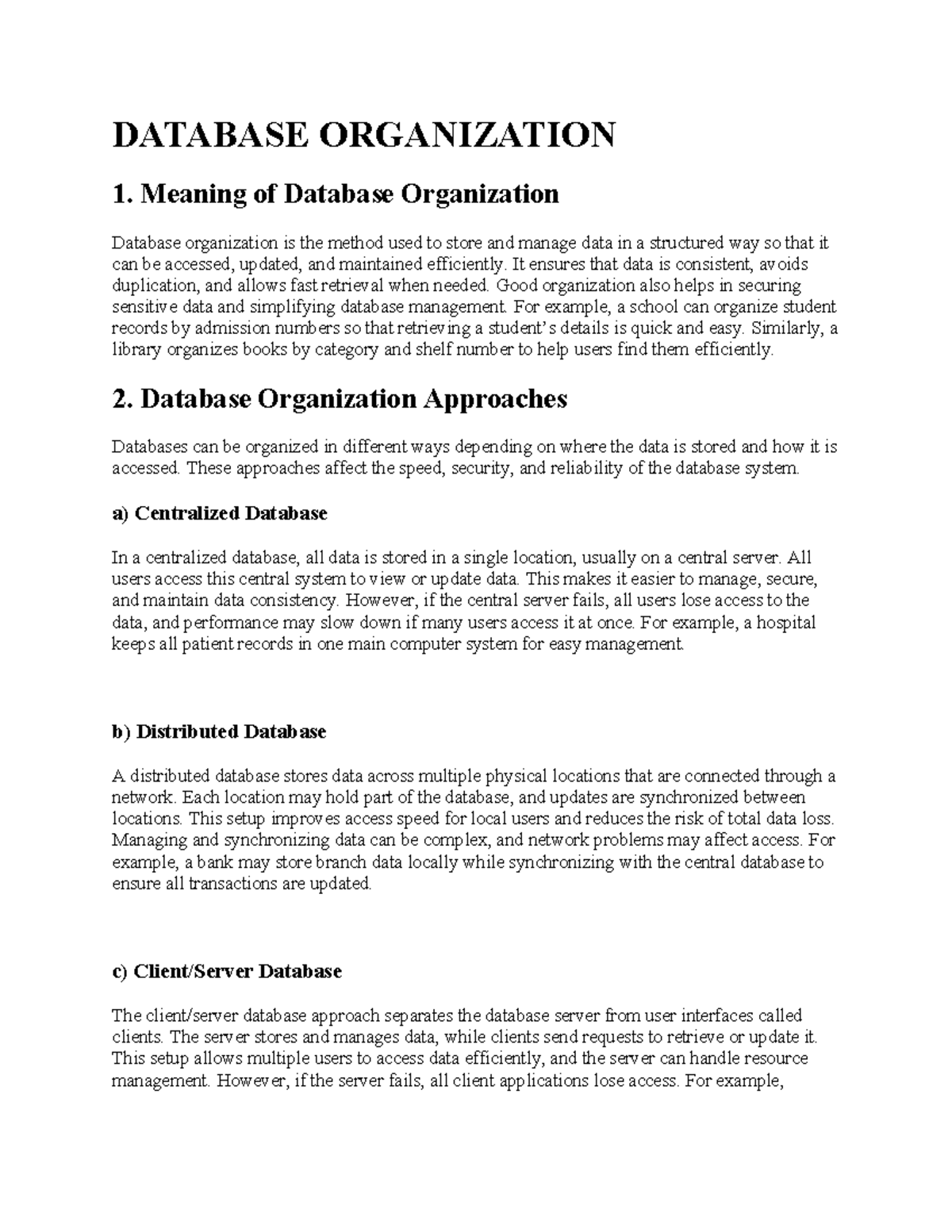 DATABASE ORGANIZATION: Approaches and Models Explained - Studocu