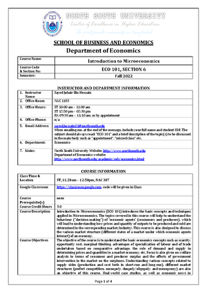 ECO 101 Course Outline: Introduction to Microeconomics - Spring 2025 ...