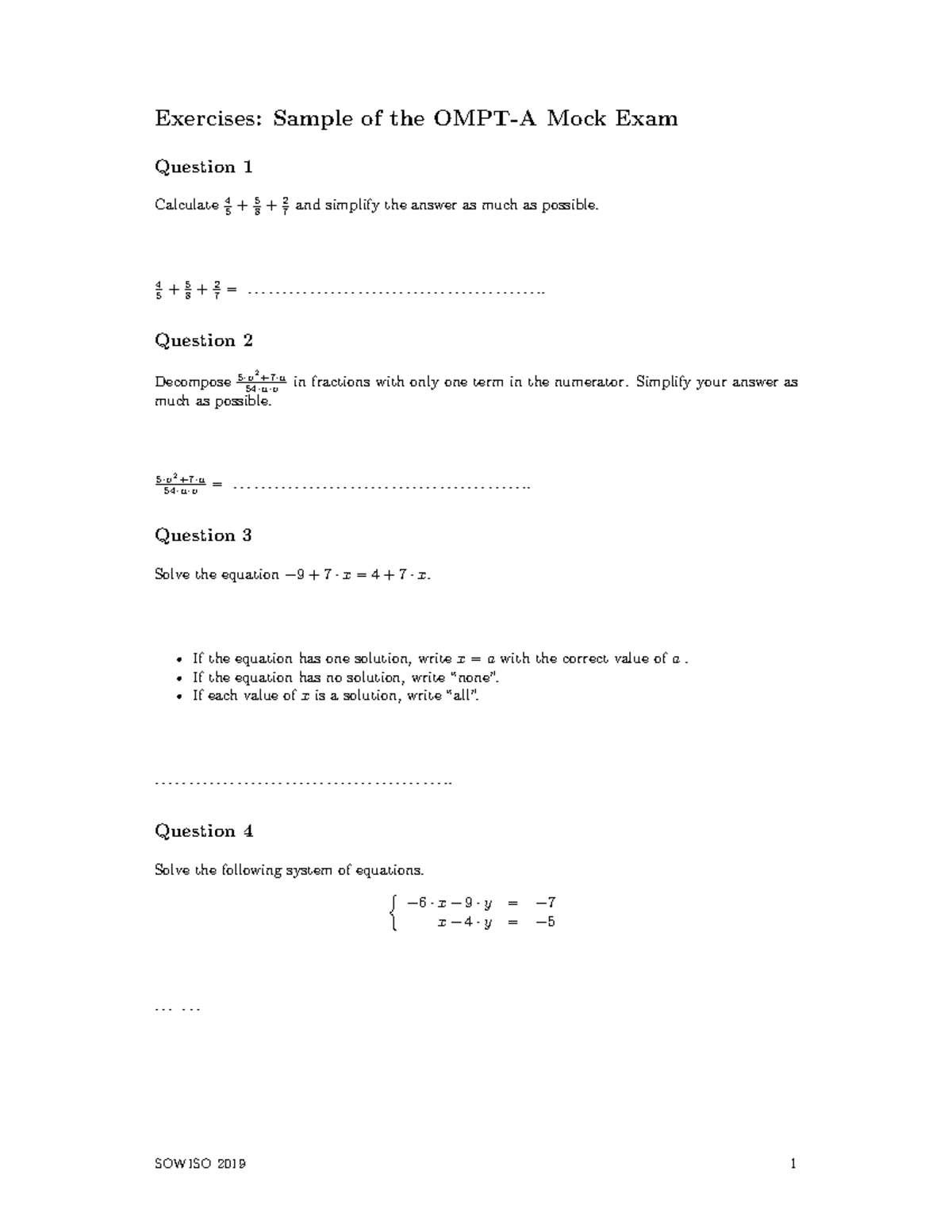Sample of the OMPT Mock Exam: Exercises & Solutions - Studeersnel