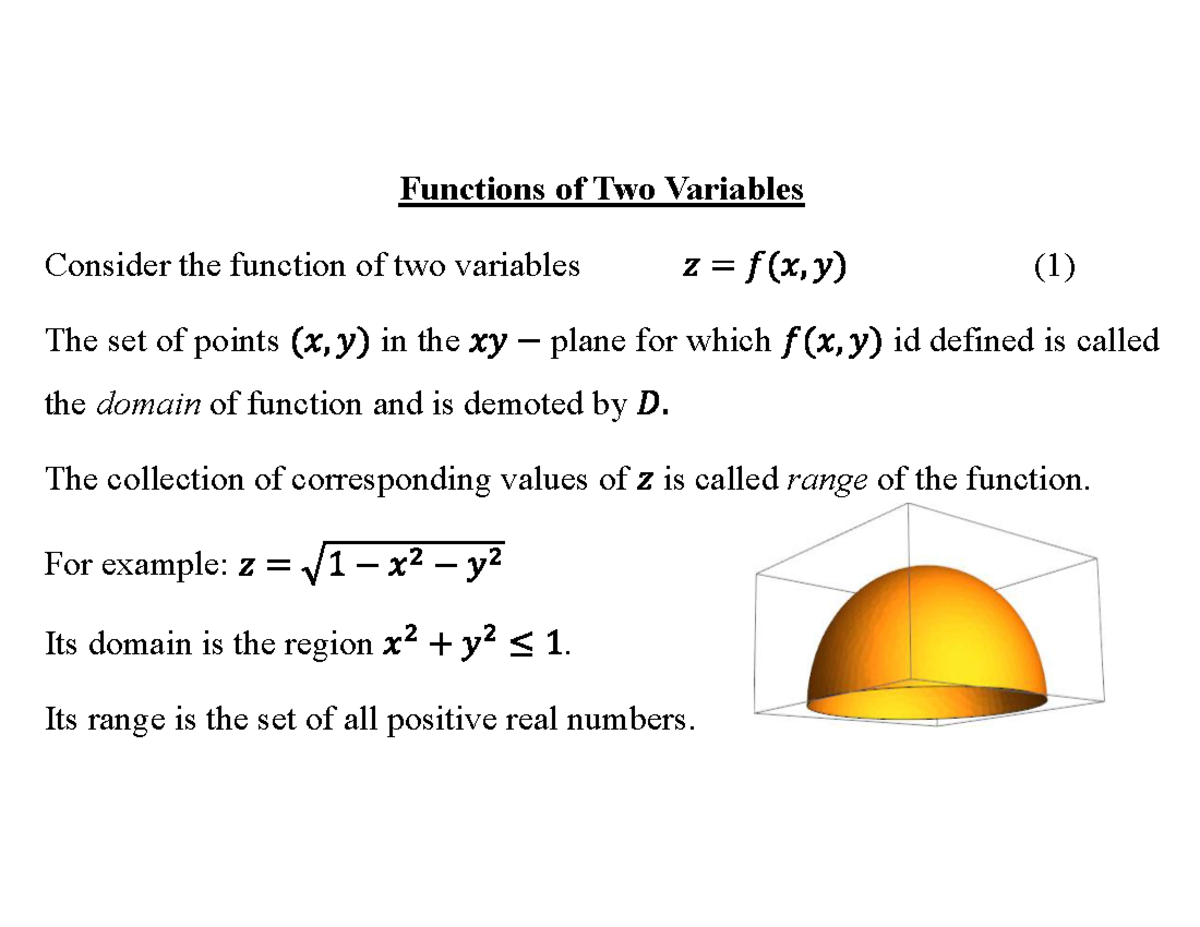 Multivariate Calculus IP Notes: Functions of Two Variables - LPU - Studocu