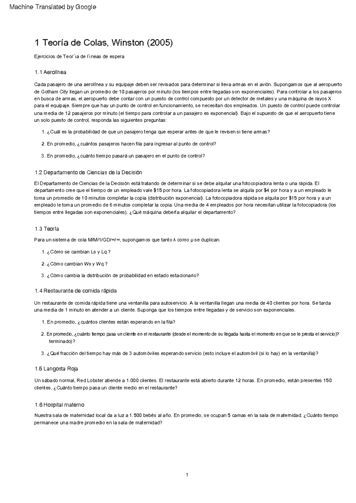 Ejercicios de Teoría de Colas - M/M/1/GD/∞/∞ y Resolución de Problemas ...