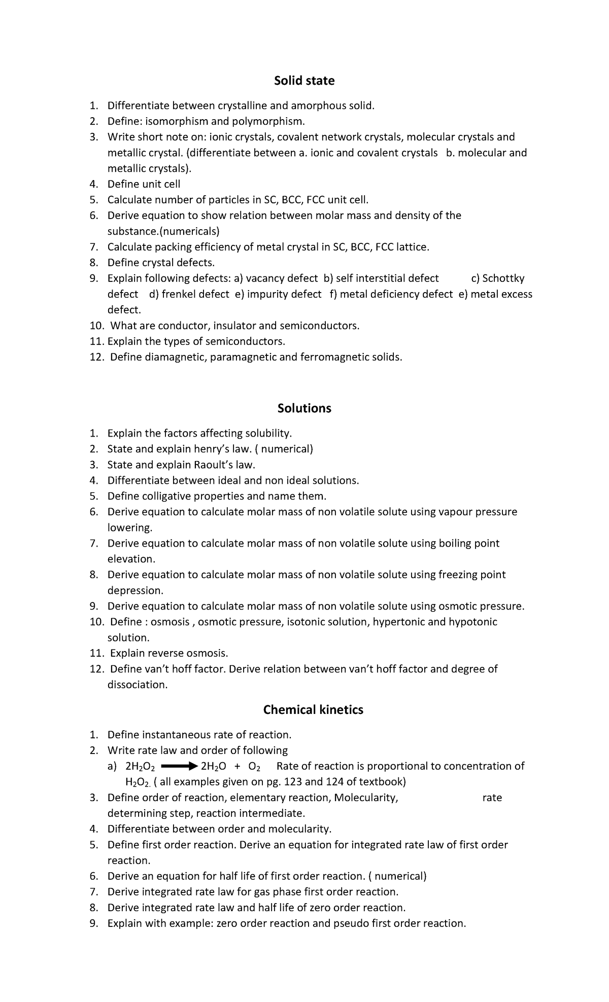 Chemistry Imp Questions: Solid State, Kinetics, Green Chemistry ...