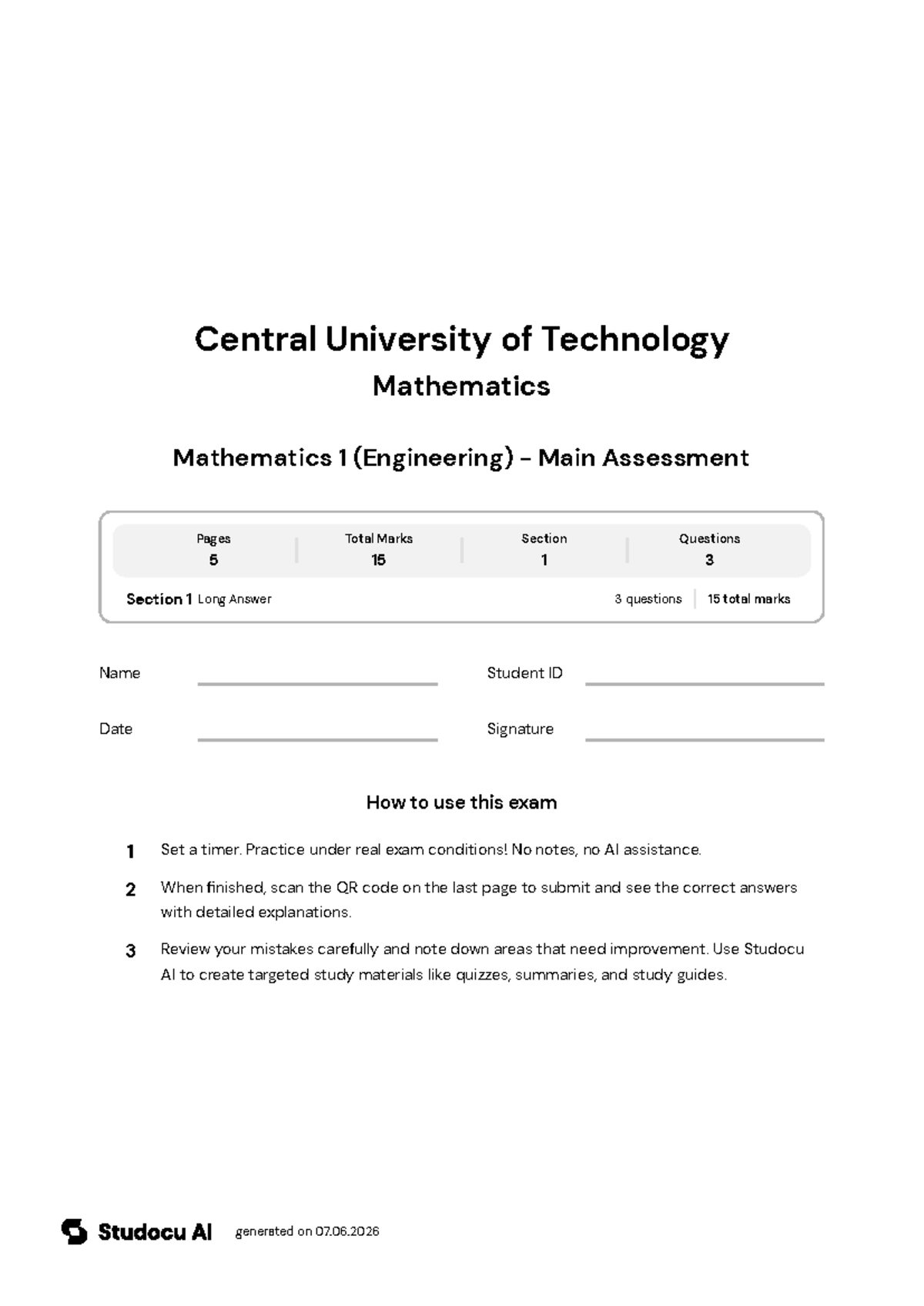 Mathematics 1 (Engineering) - Final Exam - Studocu