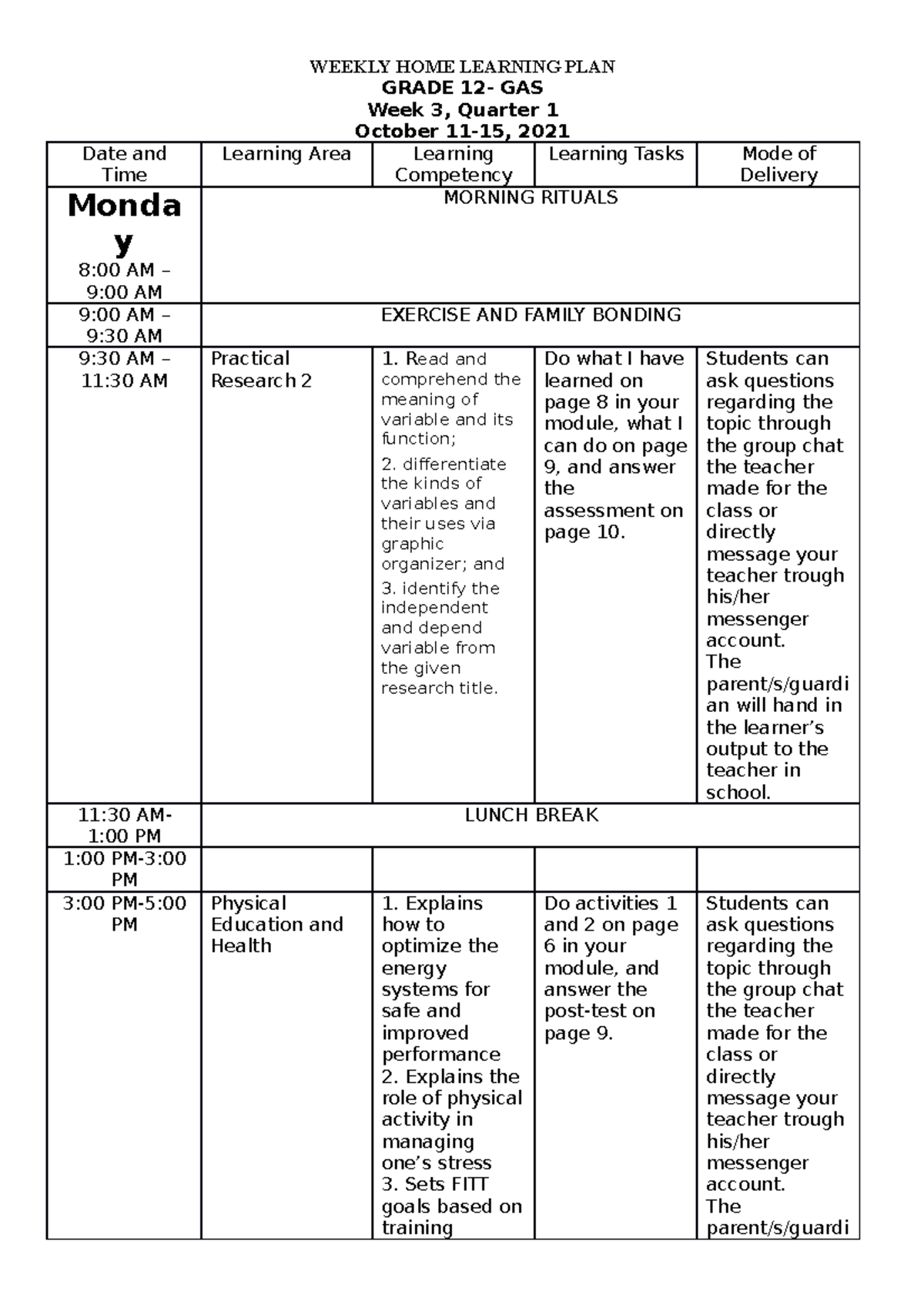 WEEK 3 - LEARNER'S MATERIAL - WEEKLY HOME LEARNING PLAN GRADE 12- GAS ...