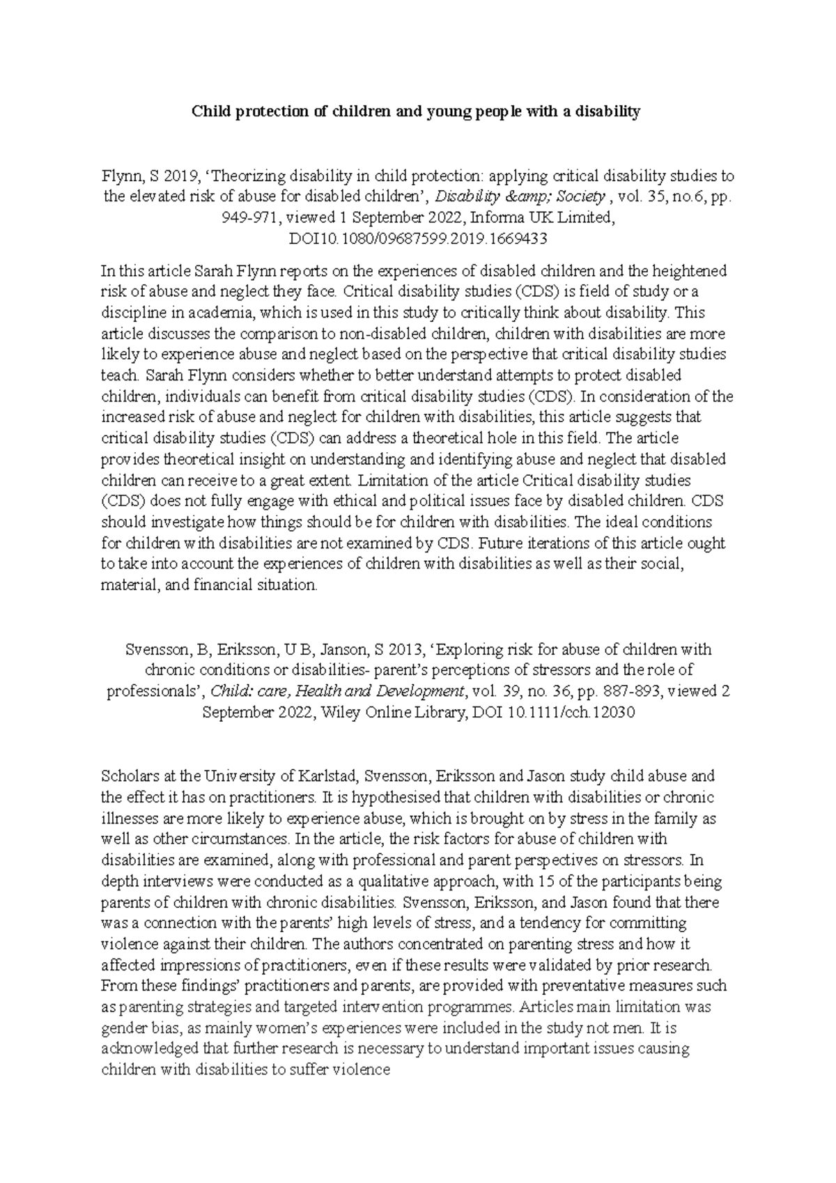 Annotated Bibliography - Child protection of children and young people ...