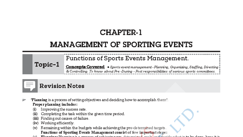 MANAGEMENT OF SPORTING EVENTS: Functions & Responsibilities (PHYSICAL ...