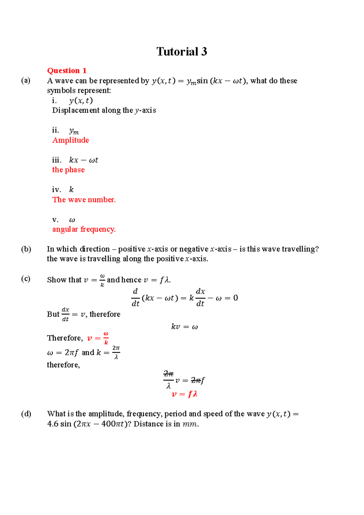 Tutorial 3 Solutions: Wave Properties and Interference Analysis - Studocu