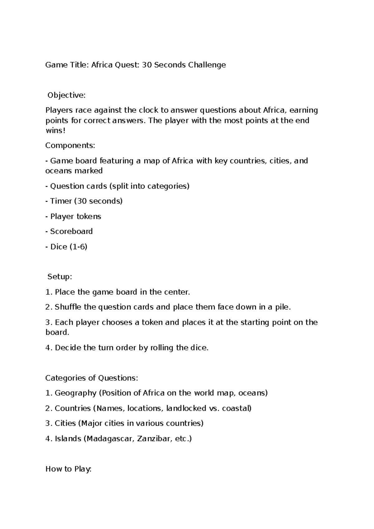 TISS POE GAME: Africa Quest - 30 Seconds Challenge Overview - Studocu