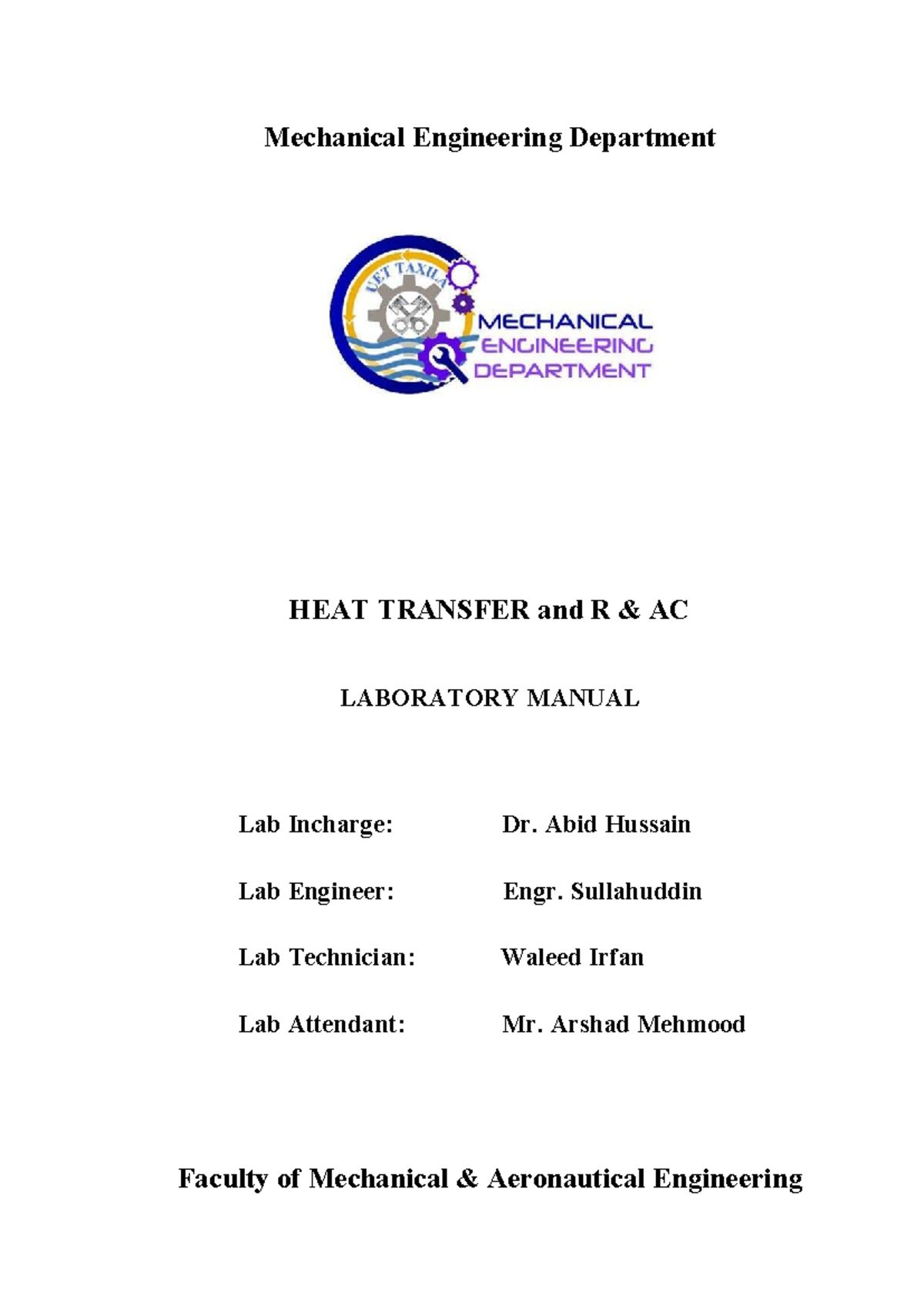HMT & R AC Lab Manual: Heat Transfer Experiments Guide - Studocu