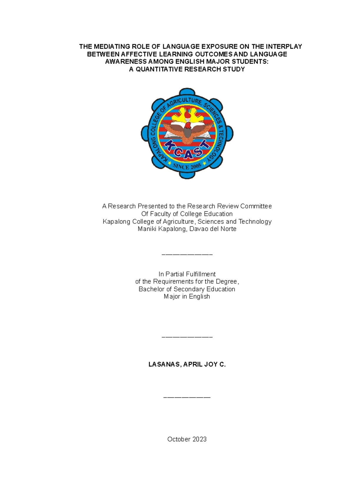 Mediating Role of Language Exposure on Affective Learning Outcomes: A ...