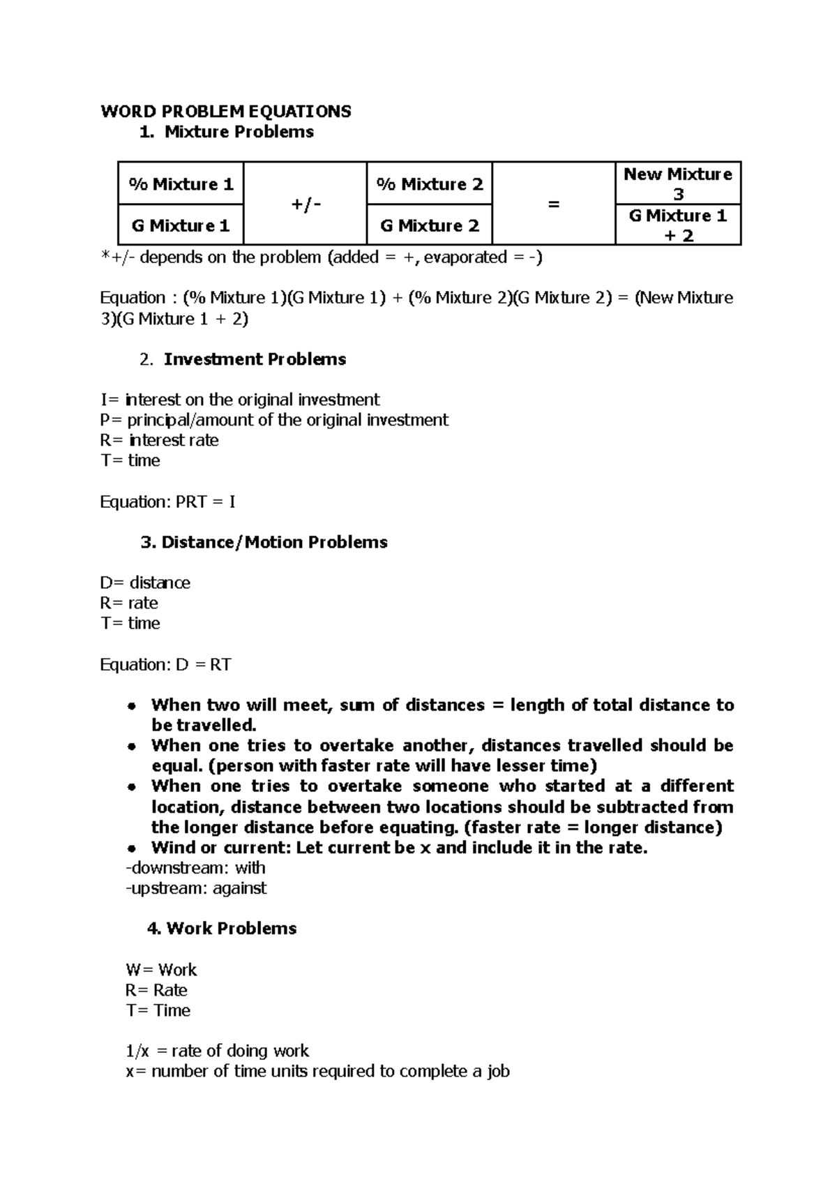 Copy of Word Problem Equations - WORD PROBLEM EQUATIONS Mixture ...
