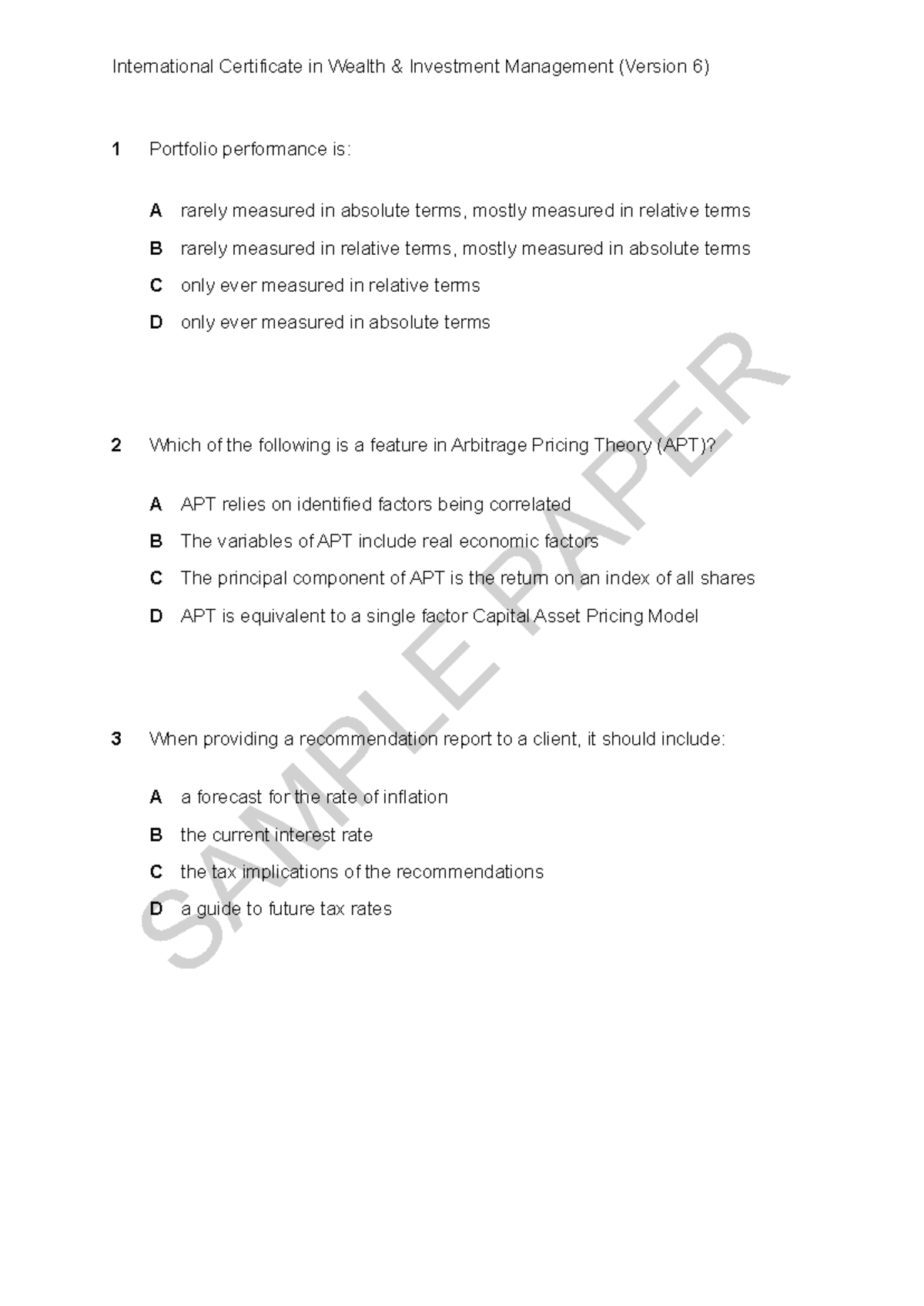 International Certificate in Wealth Investment Management (Version 6 ...