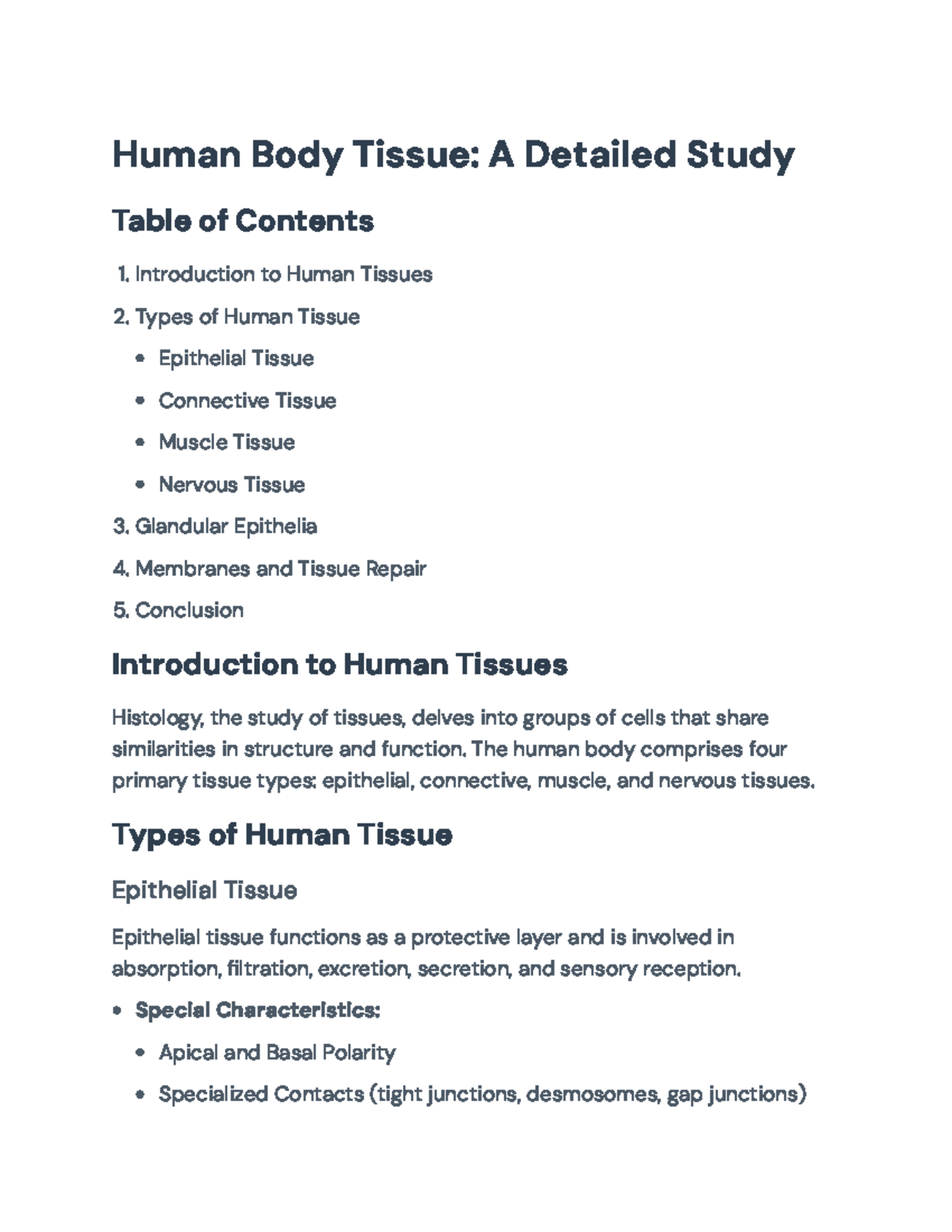 Human Body Tissues: Types, Functions & Repair Mechanisms Study - Studocu