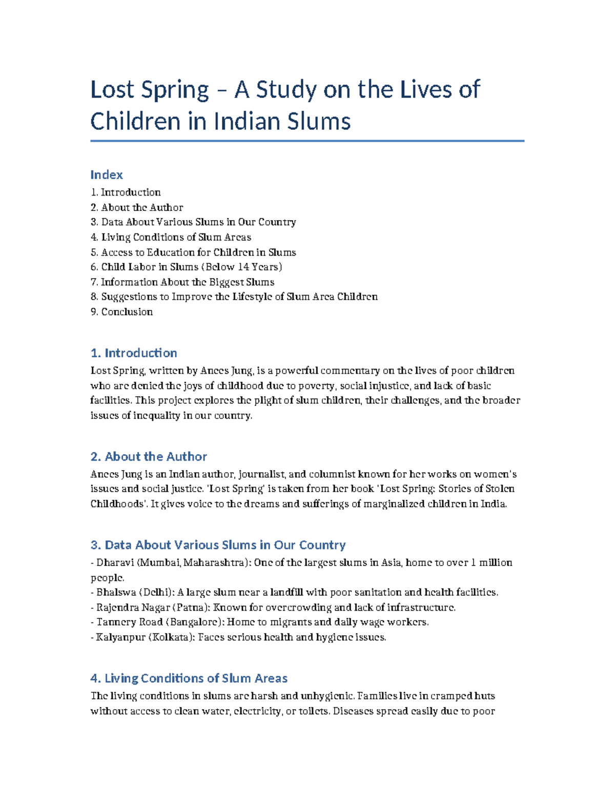 Lost Spring: A Study on Indian Slum Children's Lives and Challenges - Studocu