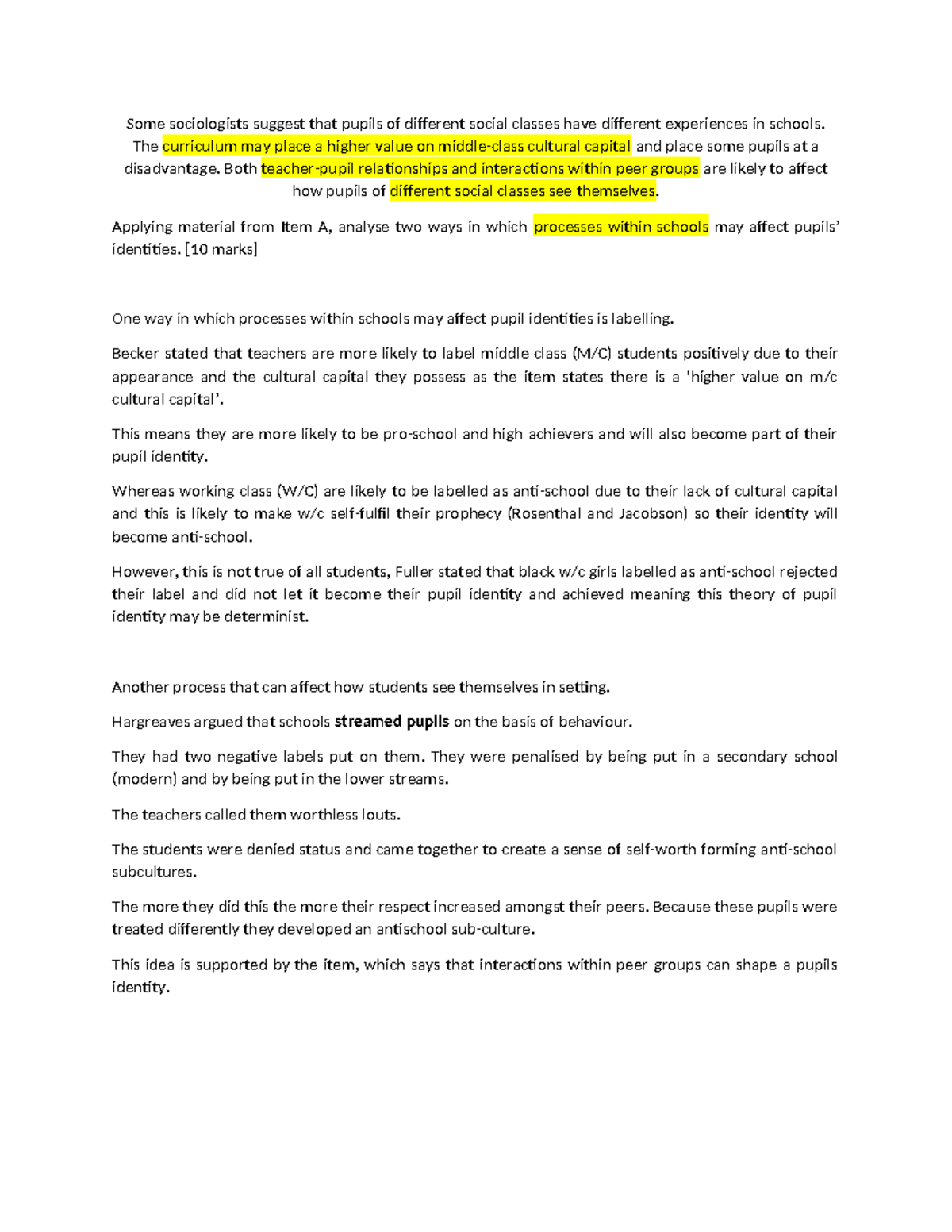 Analyzing School Processes: Effects on Pupils’ Identities [10 Marks ...