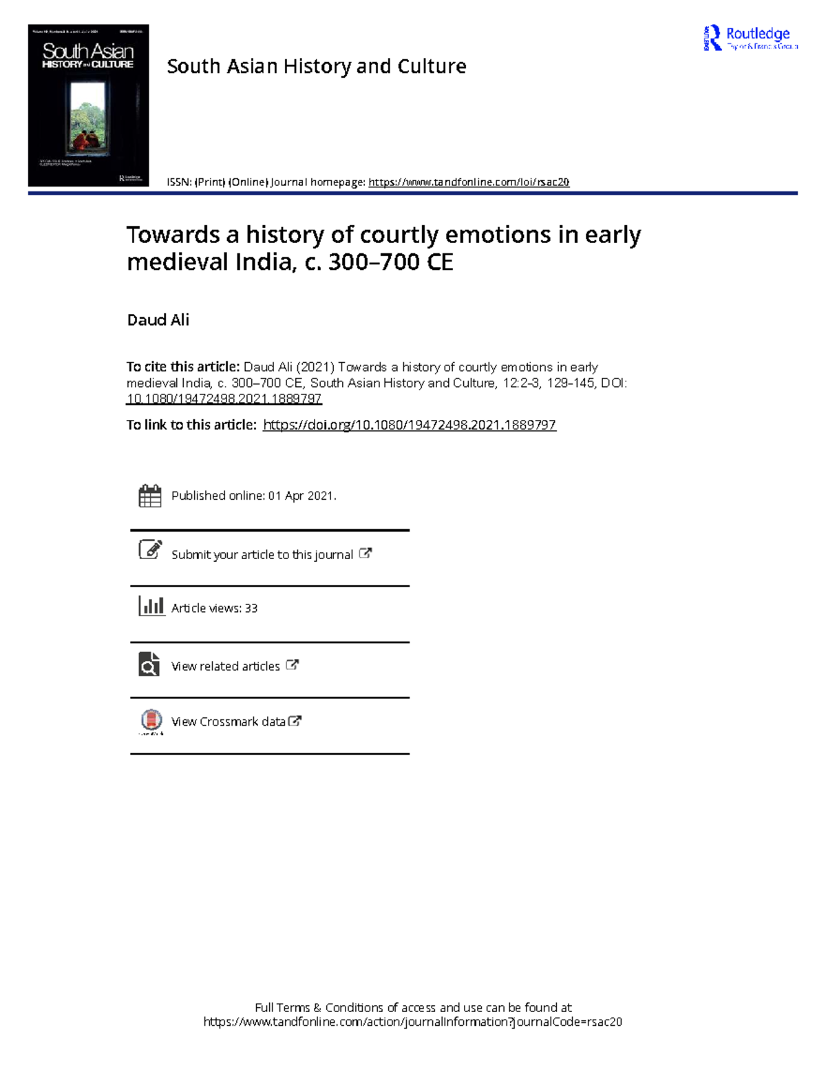 South Asian History and Culture: Courtly Emotions in Early Medieval ...