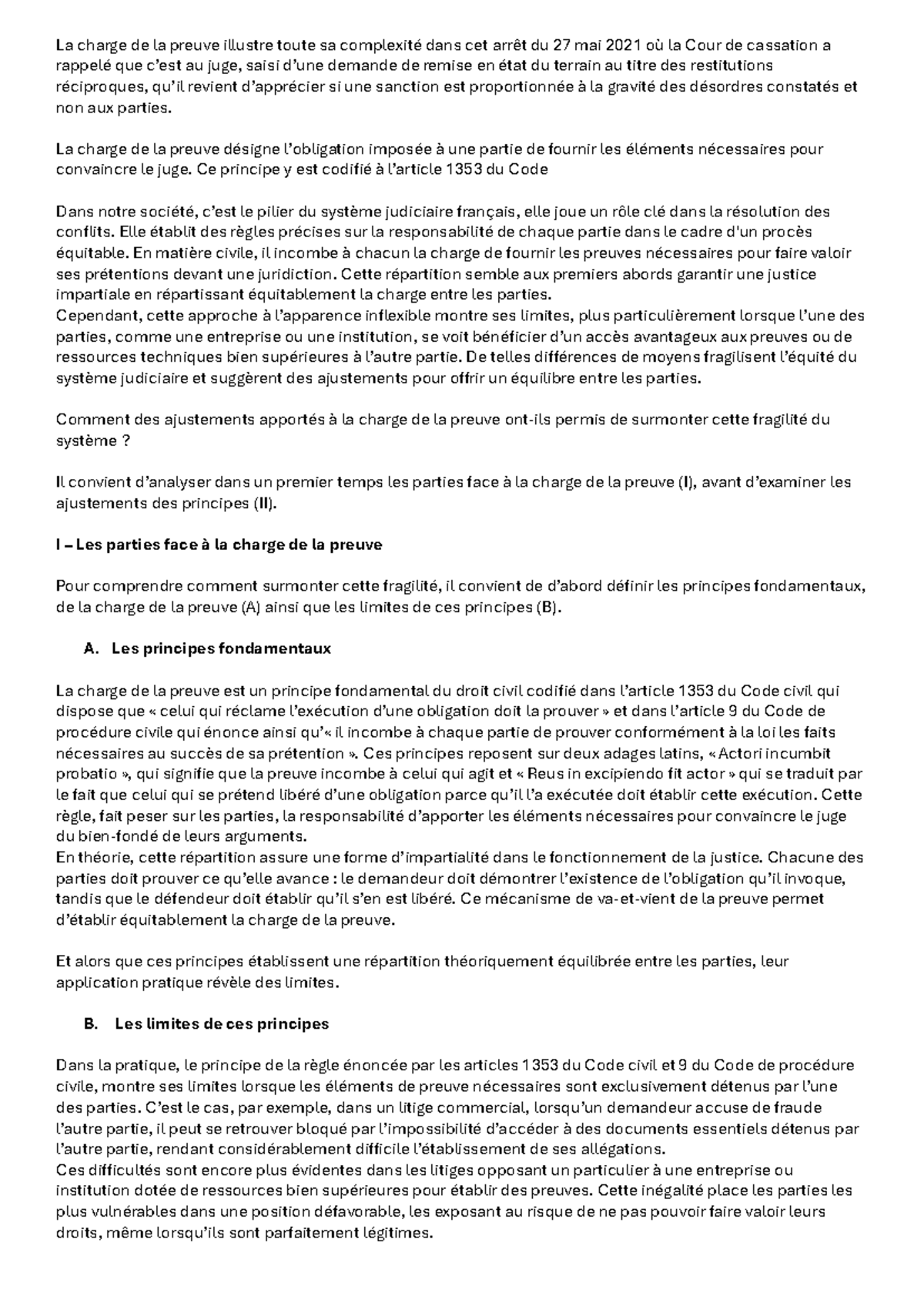 La charge de la preuve et ses limites - Analyse approfondie du Code ...