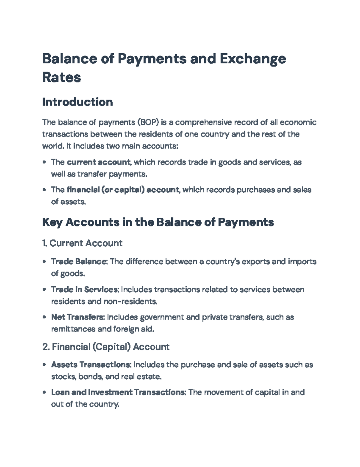 Balance of Payments & Exchange Rates Overview (Econ 101) - Studocu