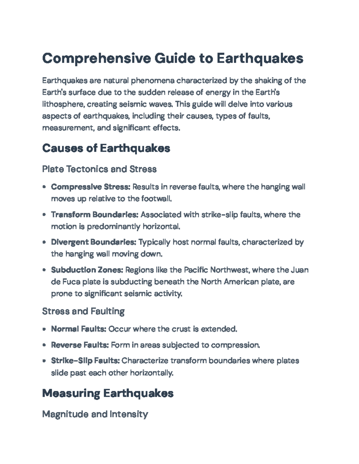 Comprehensive Guide to Earthquakes: Causes, Measurement, and Impact ...