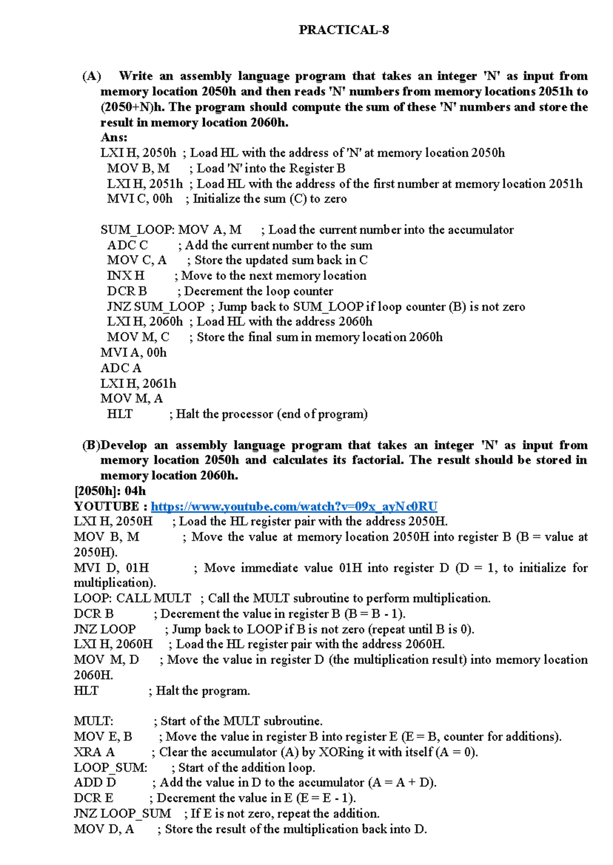 assembly language - The program should compute the sum of these 'N ...