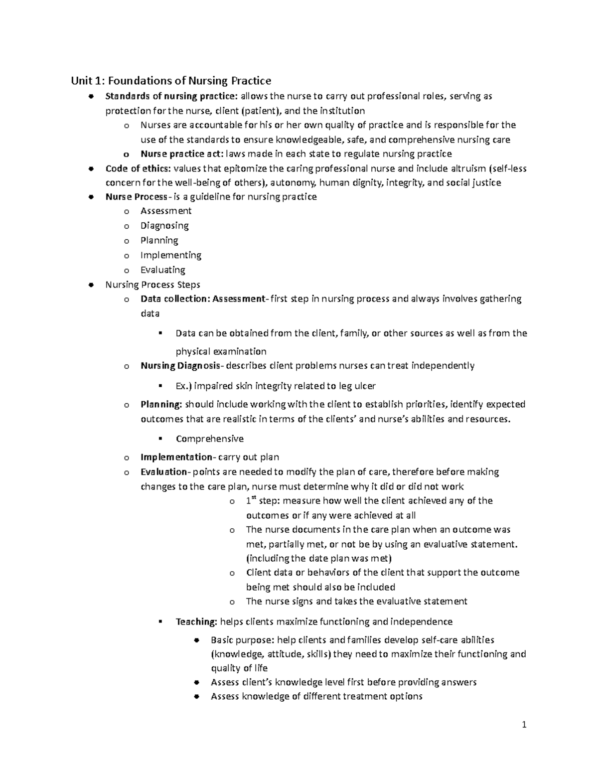 Exam 1 Blueprint - Nursing Fundamentals Overview and Key Concepts - Studocu