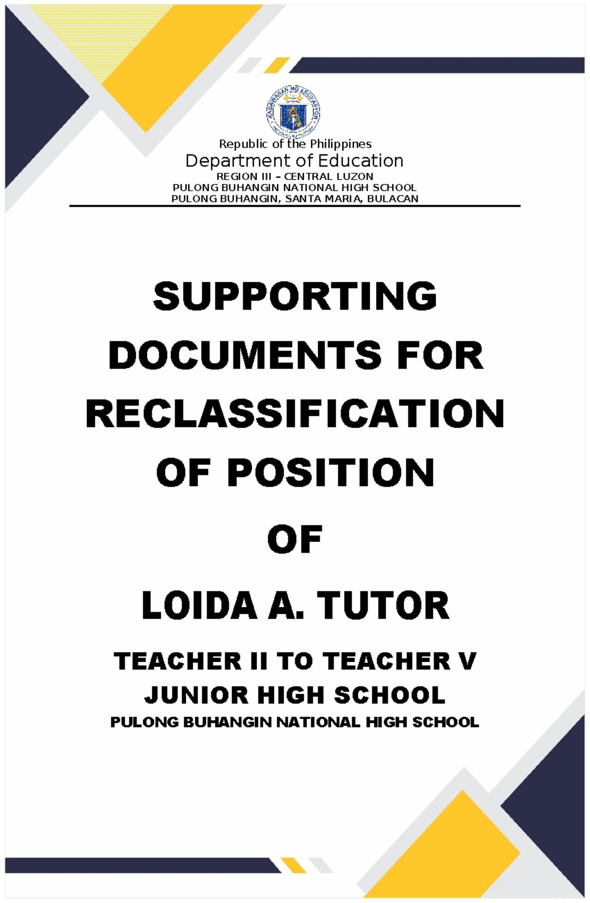 Reclassification Support Docs for Teacher II to V - JHS - Studocu