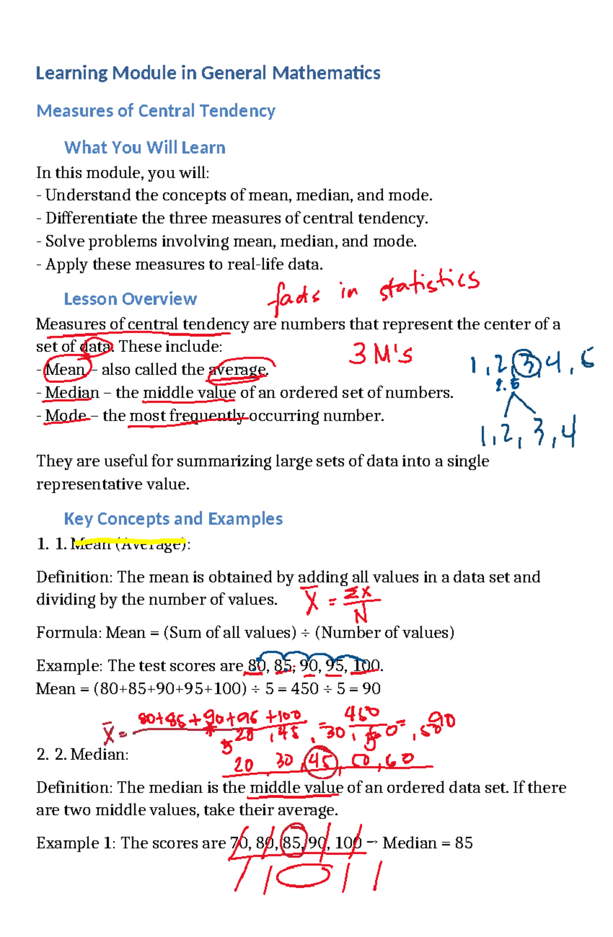General Mathematics (GM101) Lesson: Measures of Central Tendency - Studocu