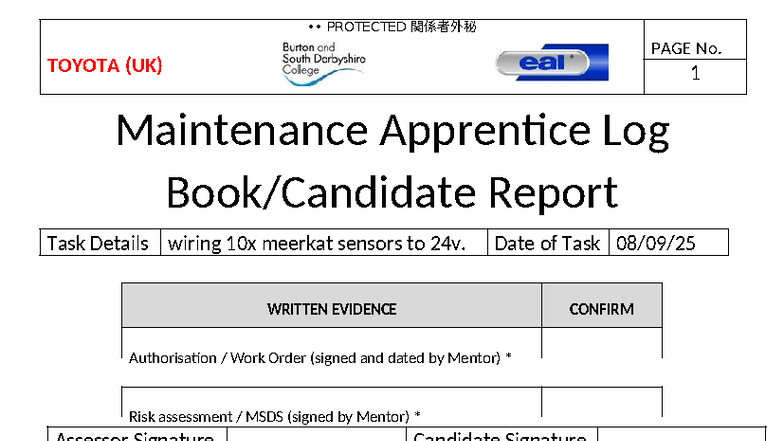LBR 3: Maintenance Log Report for Wiring 10x Meerkat Sensors - Studocu