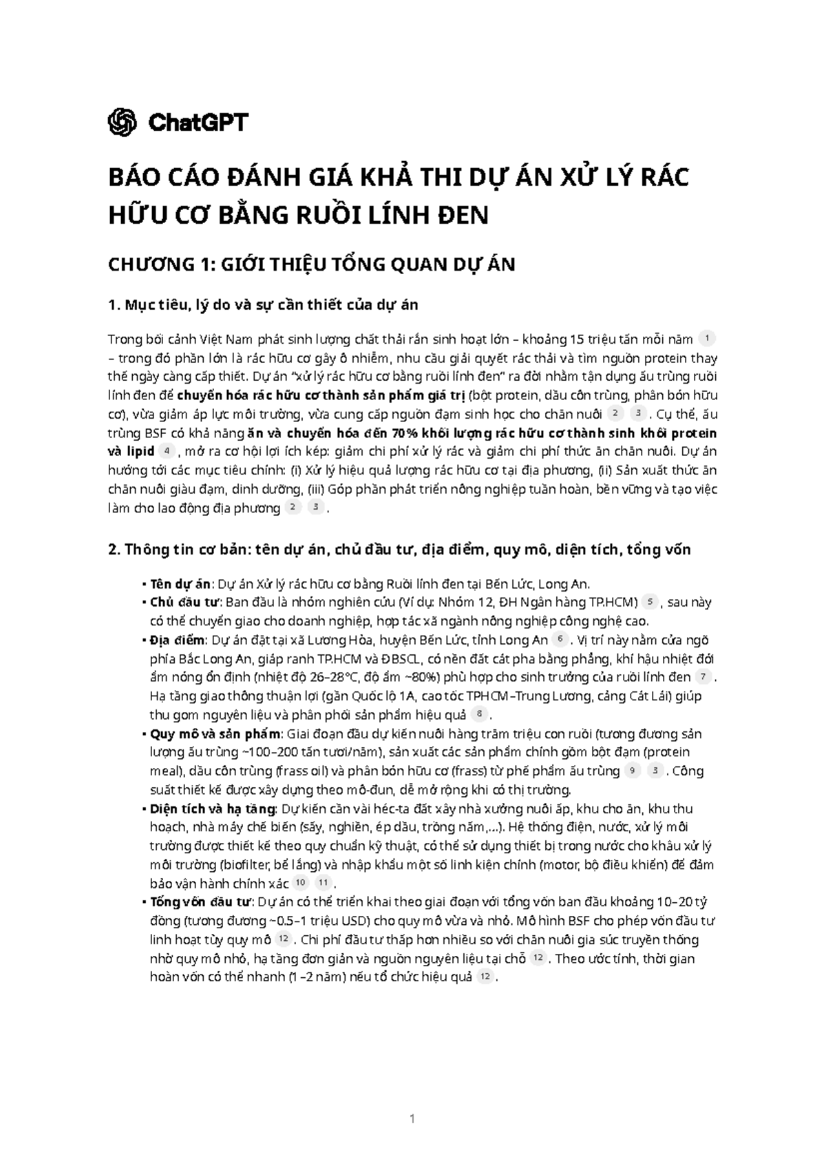BÁO CÁO KHẢ THI DỰ ÁN XỬ LÝ RÁC HỮU CƠ BẰNG RUỒI LÍNH ĐEN - Studocu