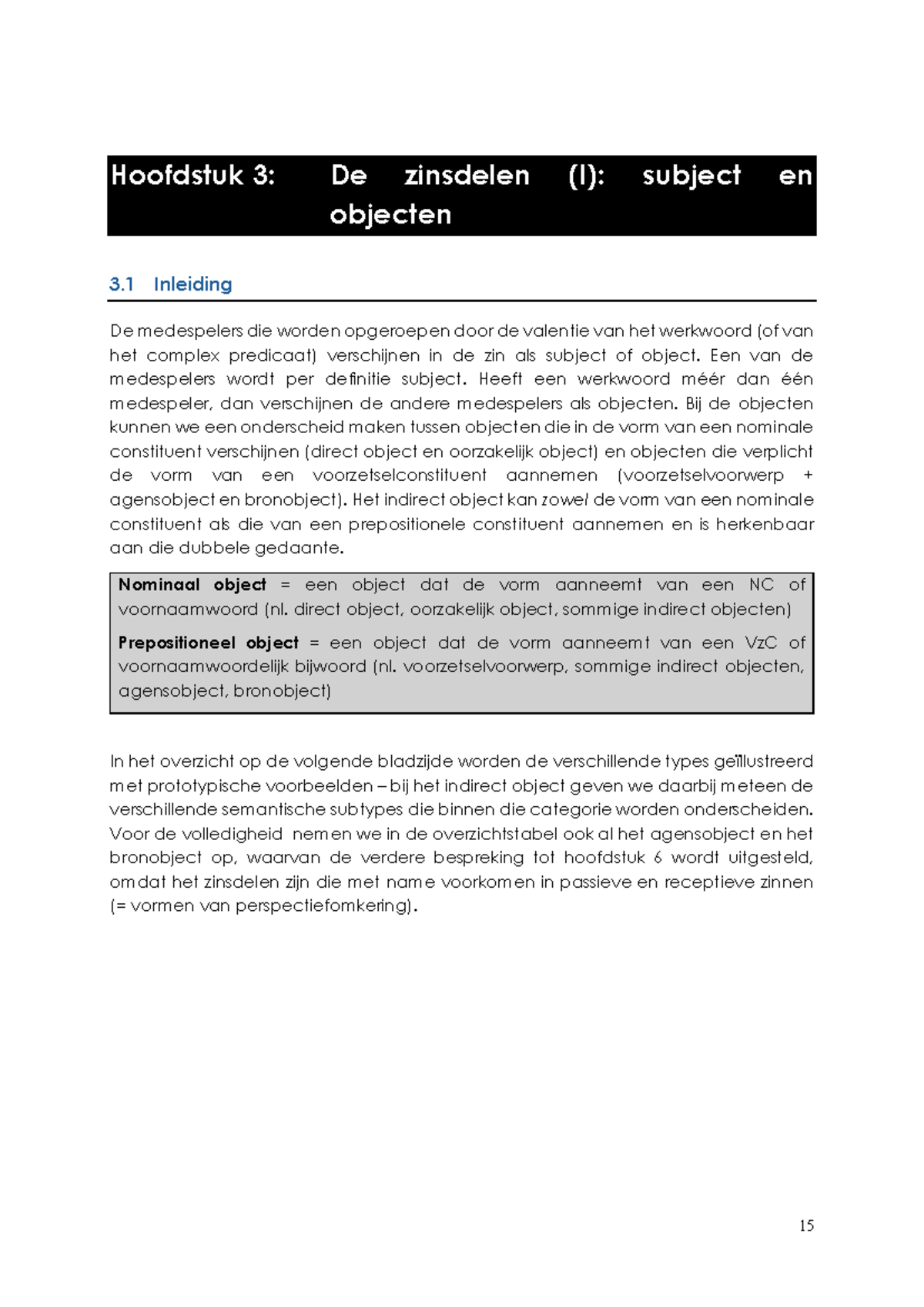 Syllabus Relationele Grammatica - Hoofdstuk 3: Zinsdelen en Objecten ...