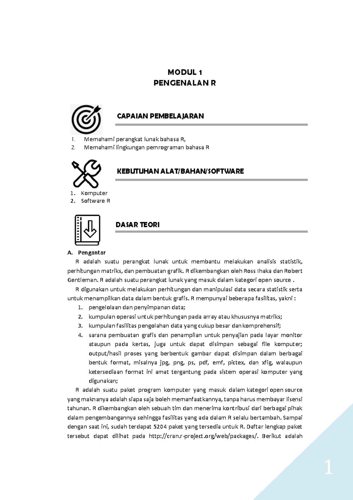Modul 1 Pengenalan R - MODUL 1 PENGENALAN R CAPAIAN PEMBELAJARAN ...
