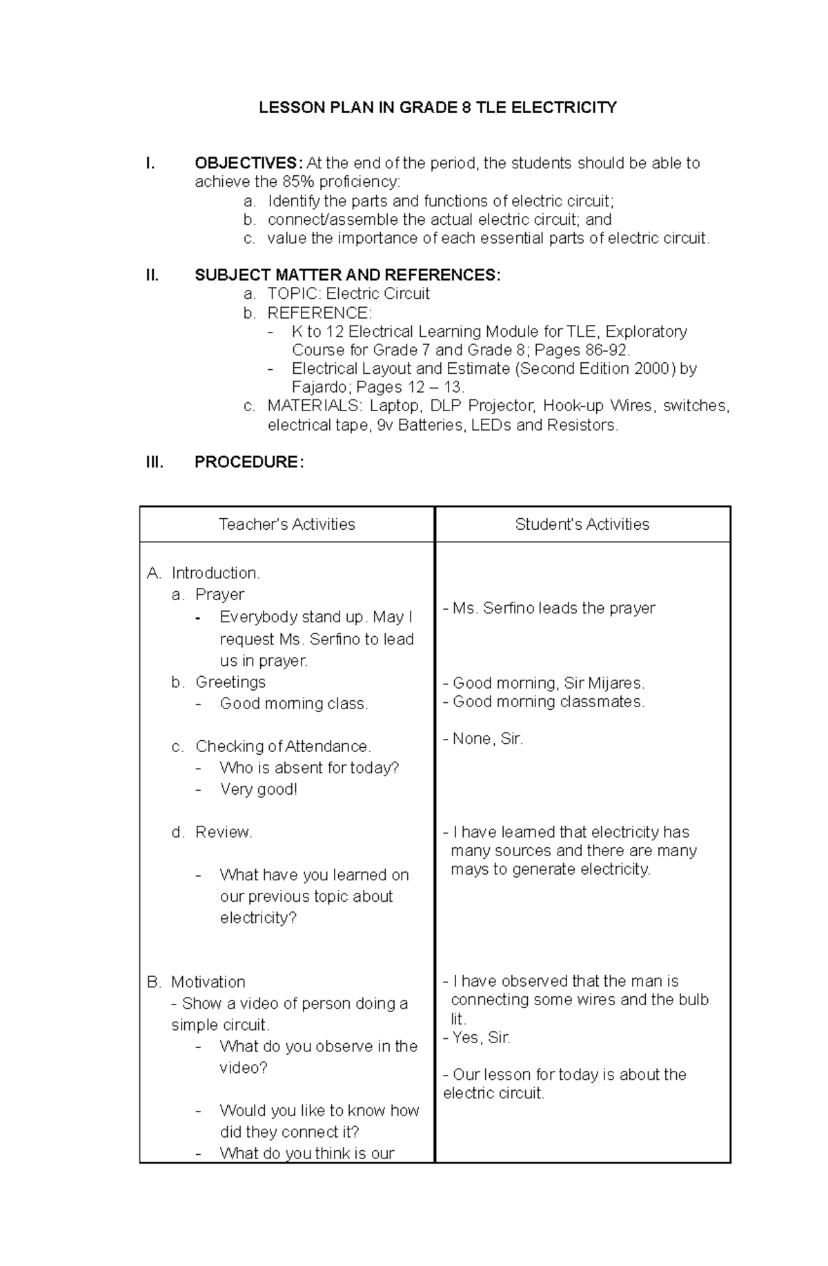 388736547 Lesson Plan: Exploring Grade 8 Electric Circuits - Studocu