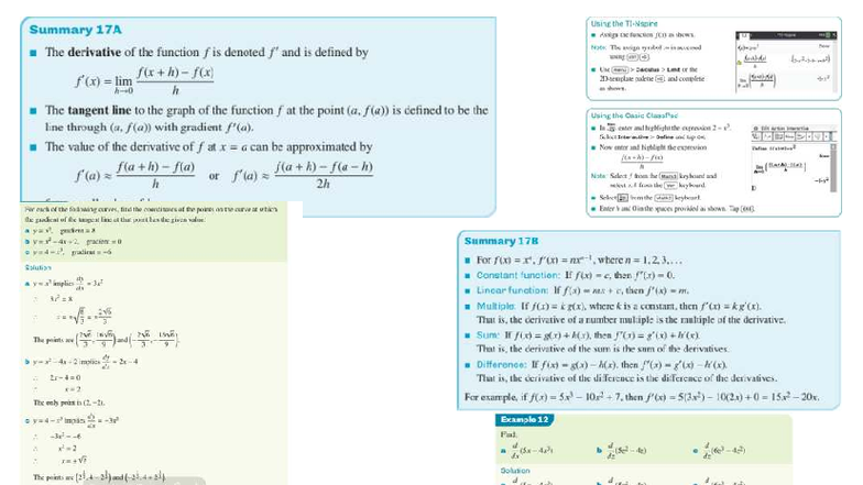 Calculus 17A: Derivatives and Tangent Lines Summary Notes - Studocu