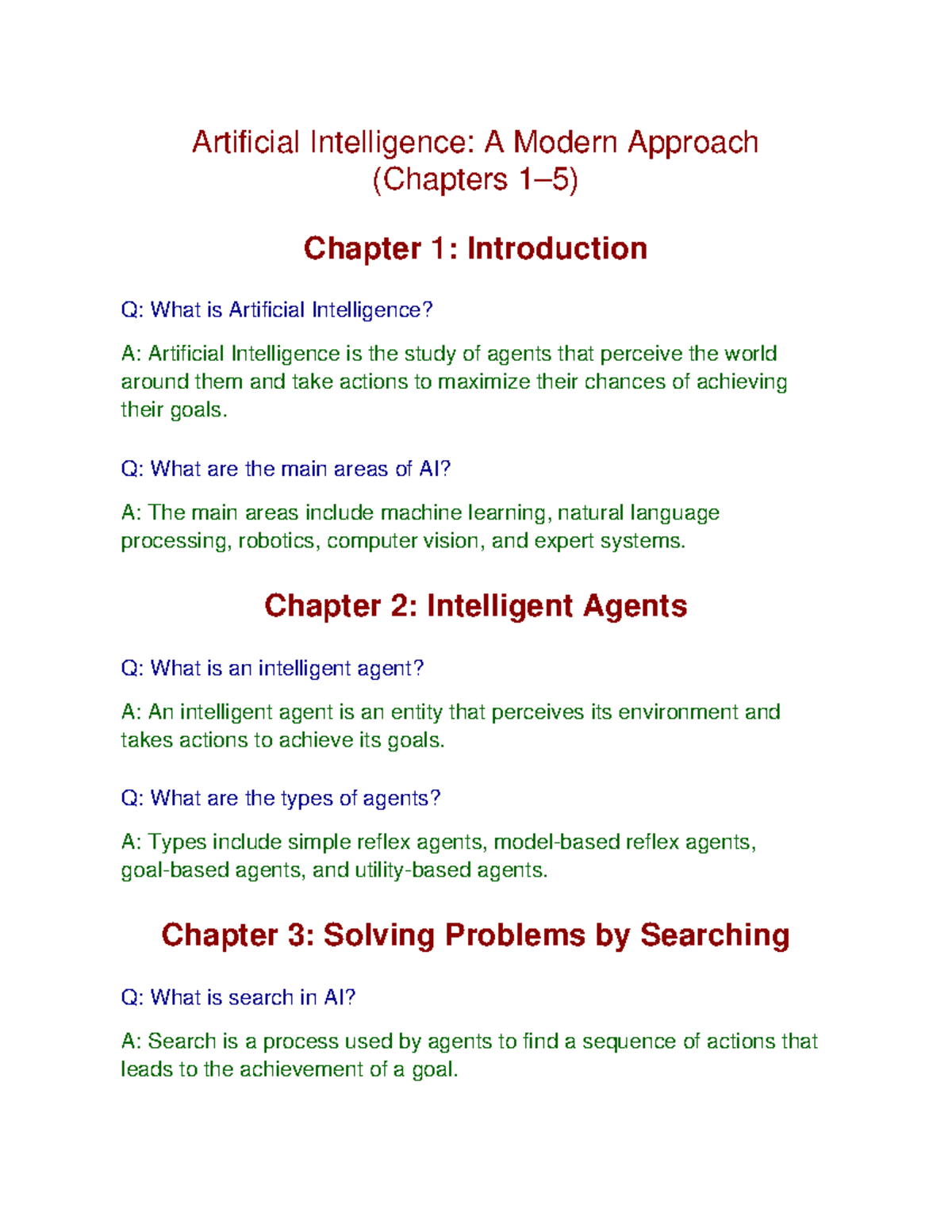 AI Modern Approach (CS101) Ch 1-5 Study Notes on Key Concepts - Studocu