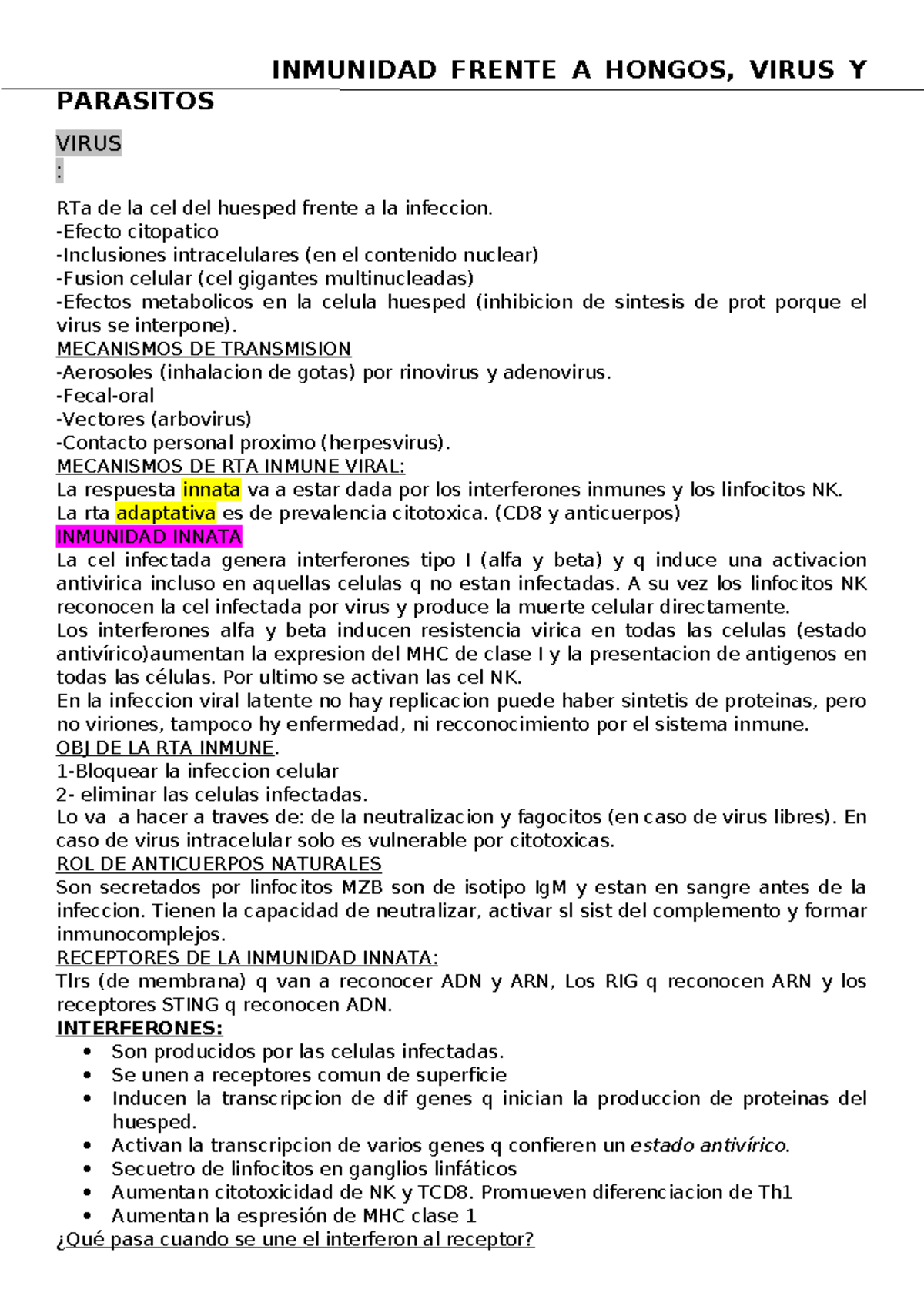 Inmunidad Frente a Hongos, Virus y Parásitos: Mecanismos y Respuestas - Studocu