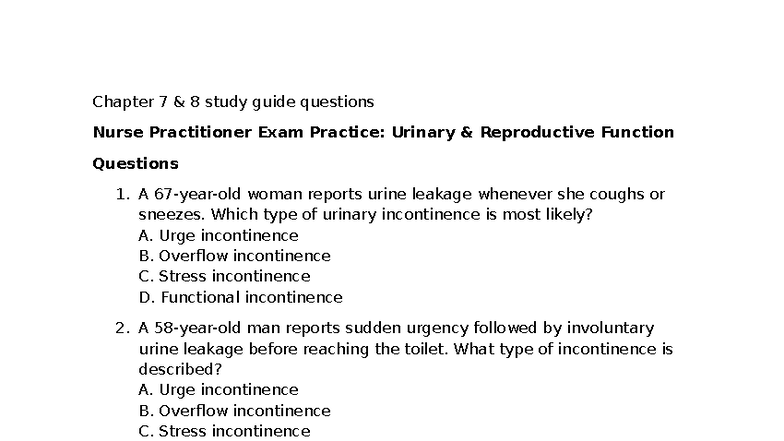 Chapter 7 & 8 Study Guide: Nurse Practitioner Exam Practice Questions ...