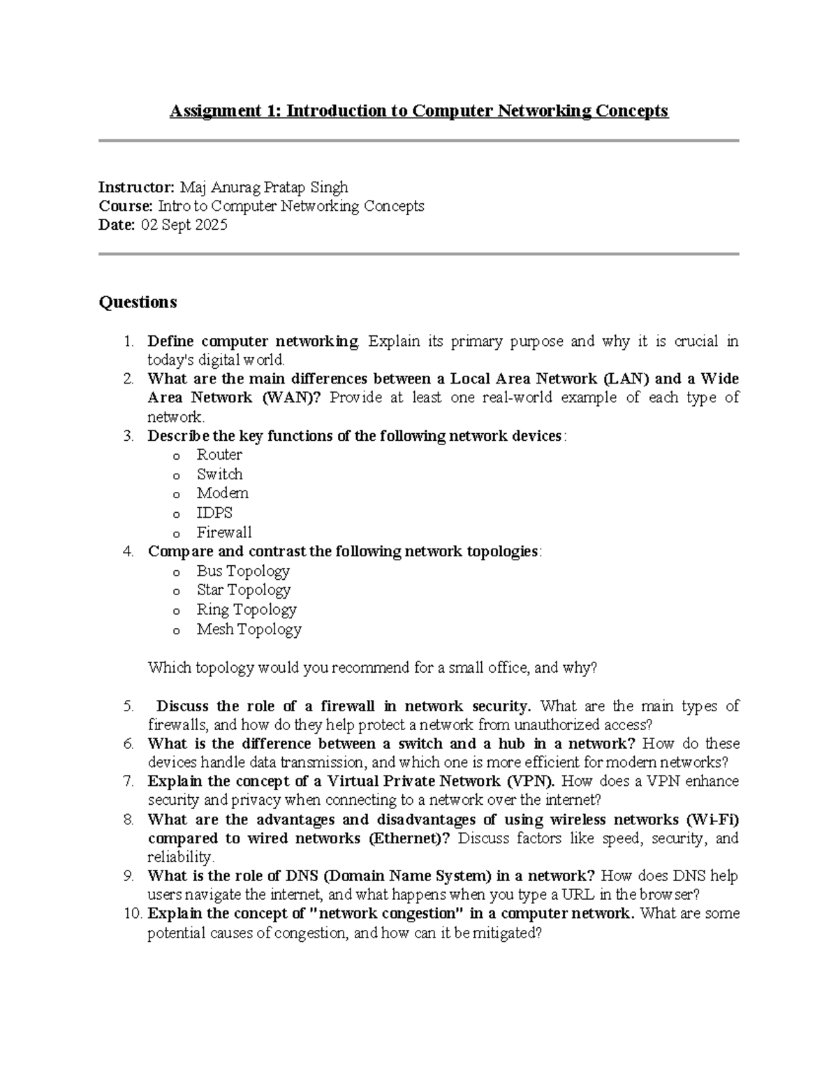 Assignment 1: Intro to Computer Networking Concepts - Studocu