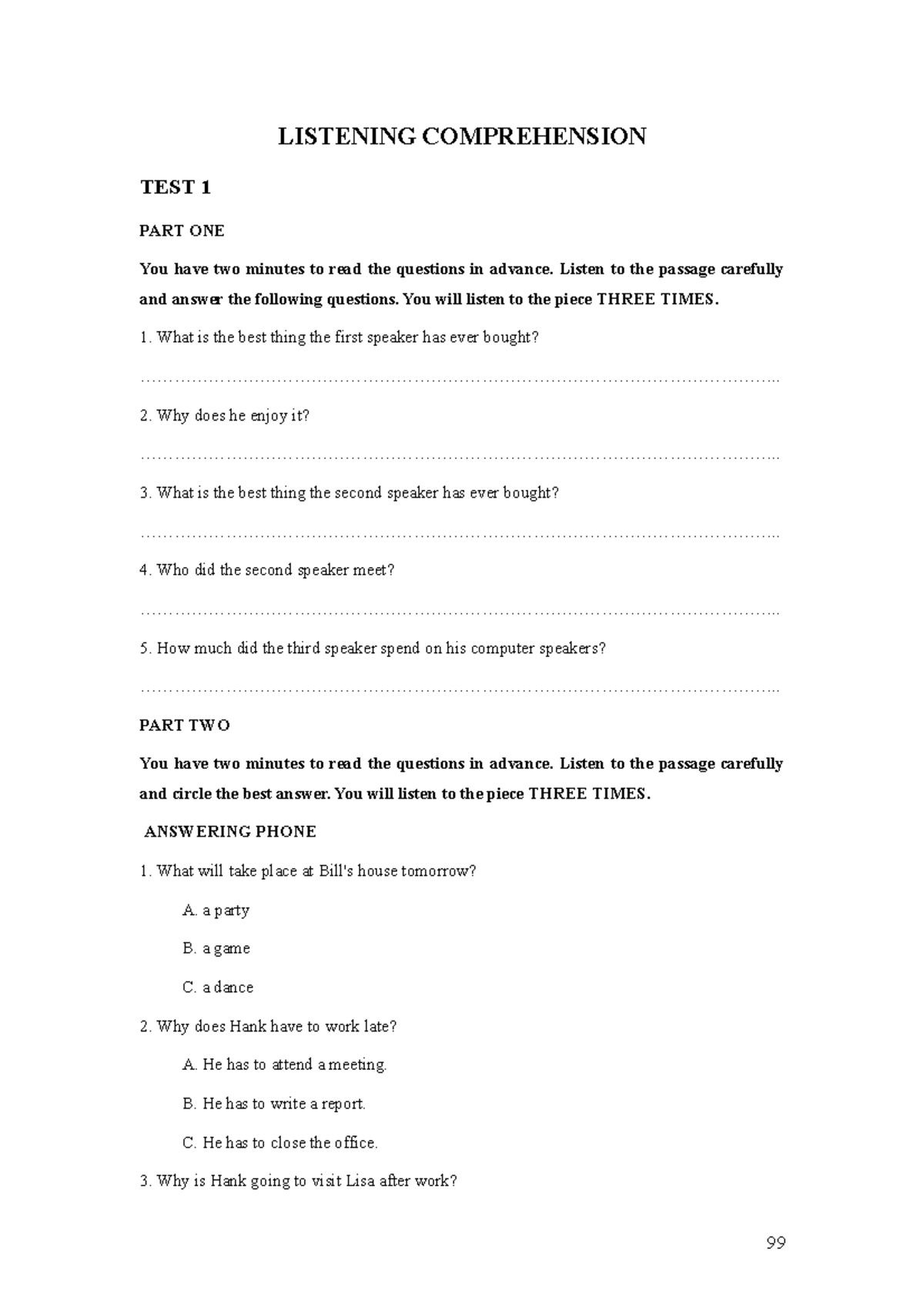 08. Listening Comprehension Tests - Practice Exercises and Questions ...