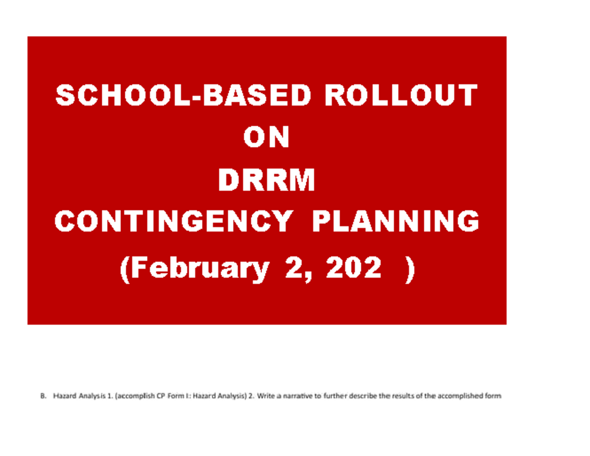 Contingency PLAN-2024 - SCHOOL-BASED ROLLOUT ON DRRM CONTINGENCY ...