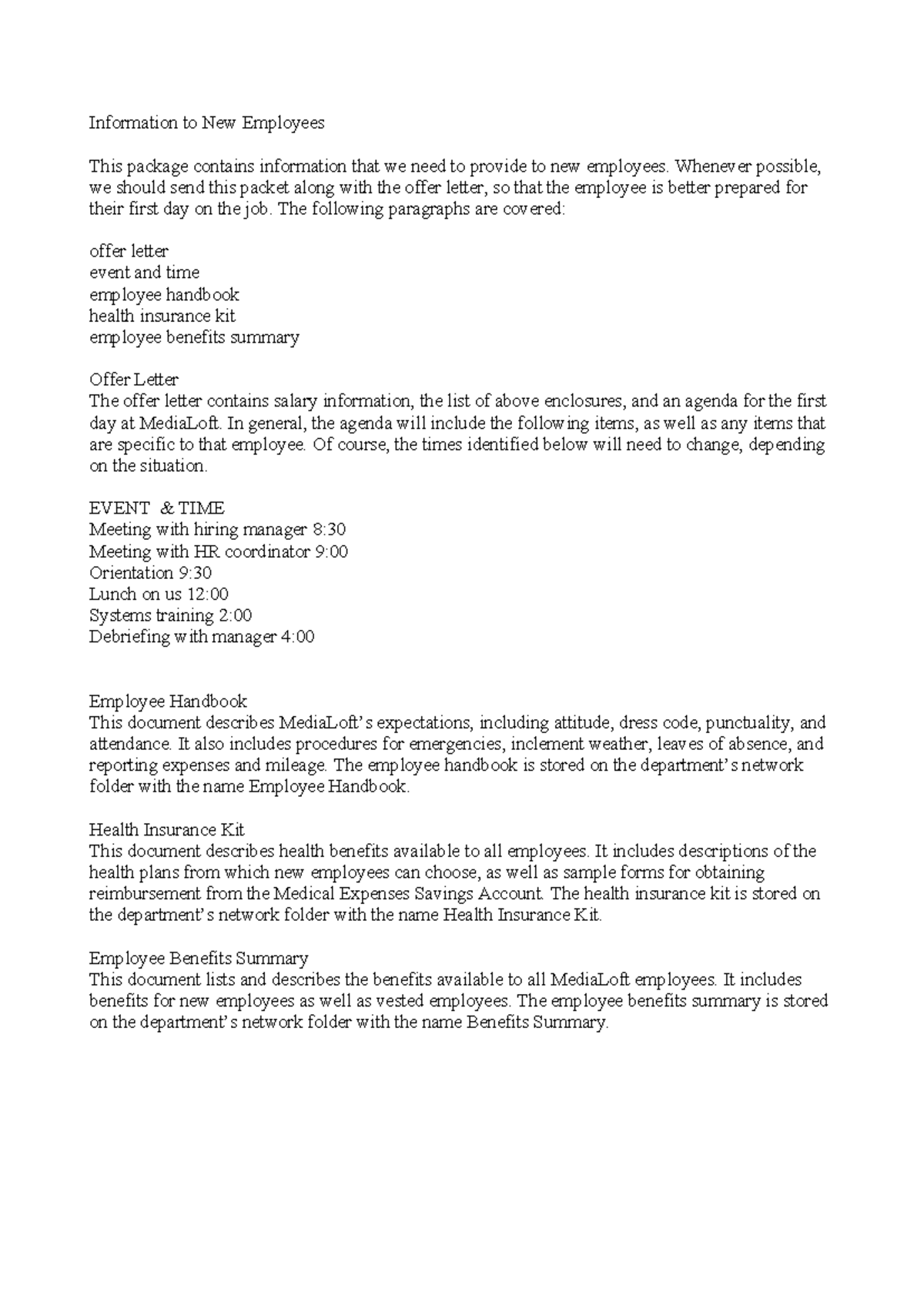 New Employee Orientation Packet - CACS 101 - Studocu