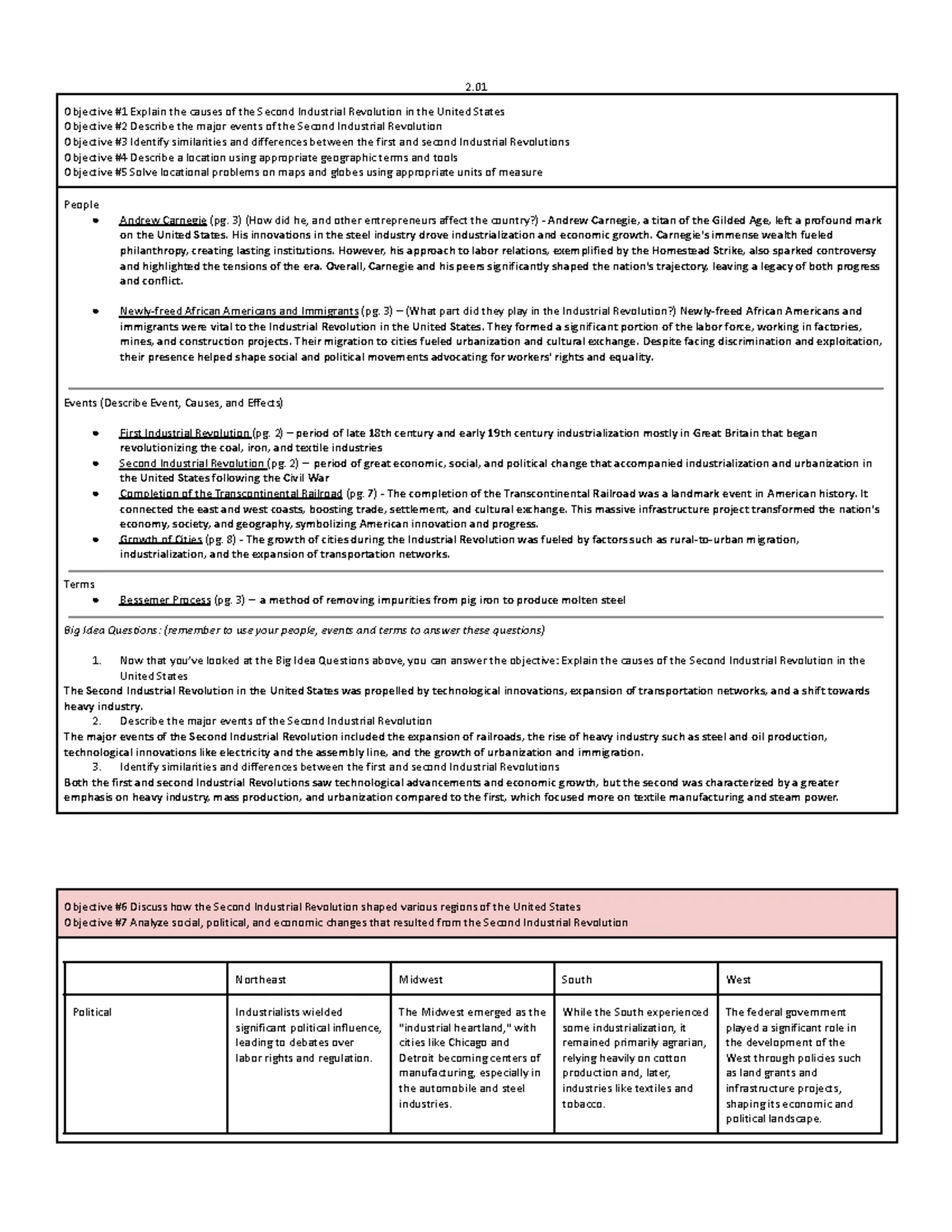 V21 Mod 2 U.S. History Note Taking Guide: The Second Industrial ...