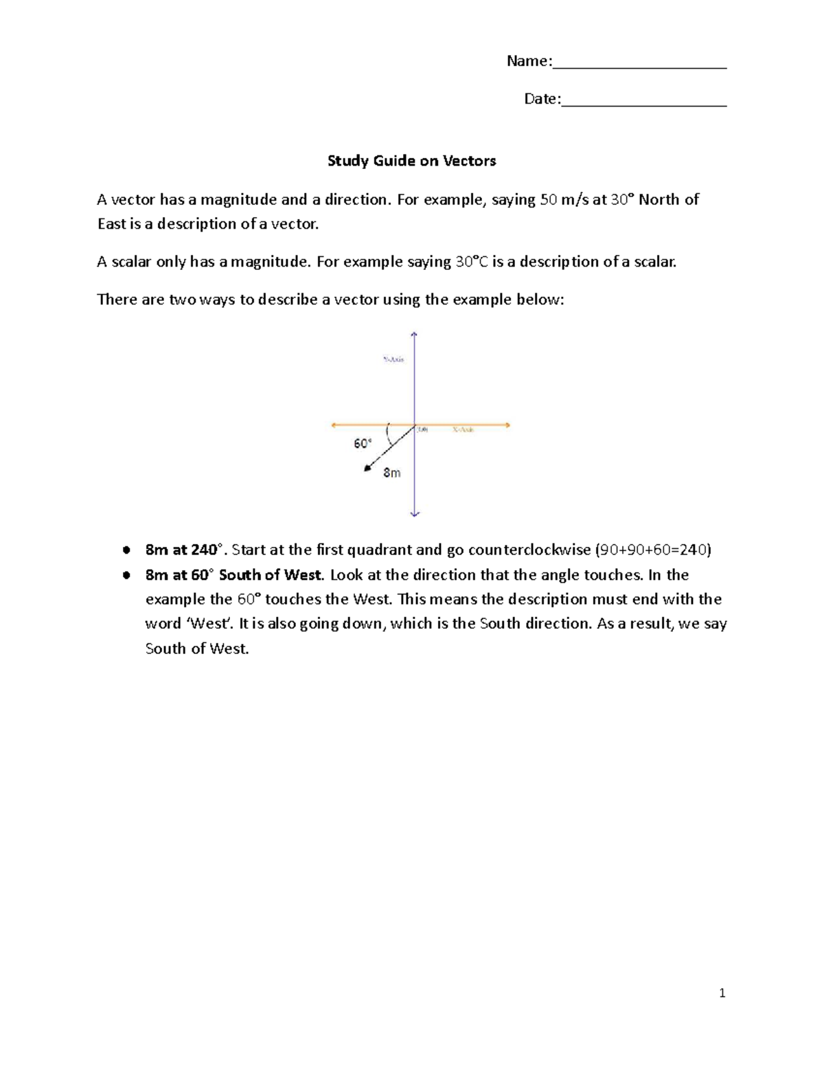 Study Guide on Vectors: Components & Addition Techniques - Studocu