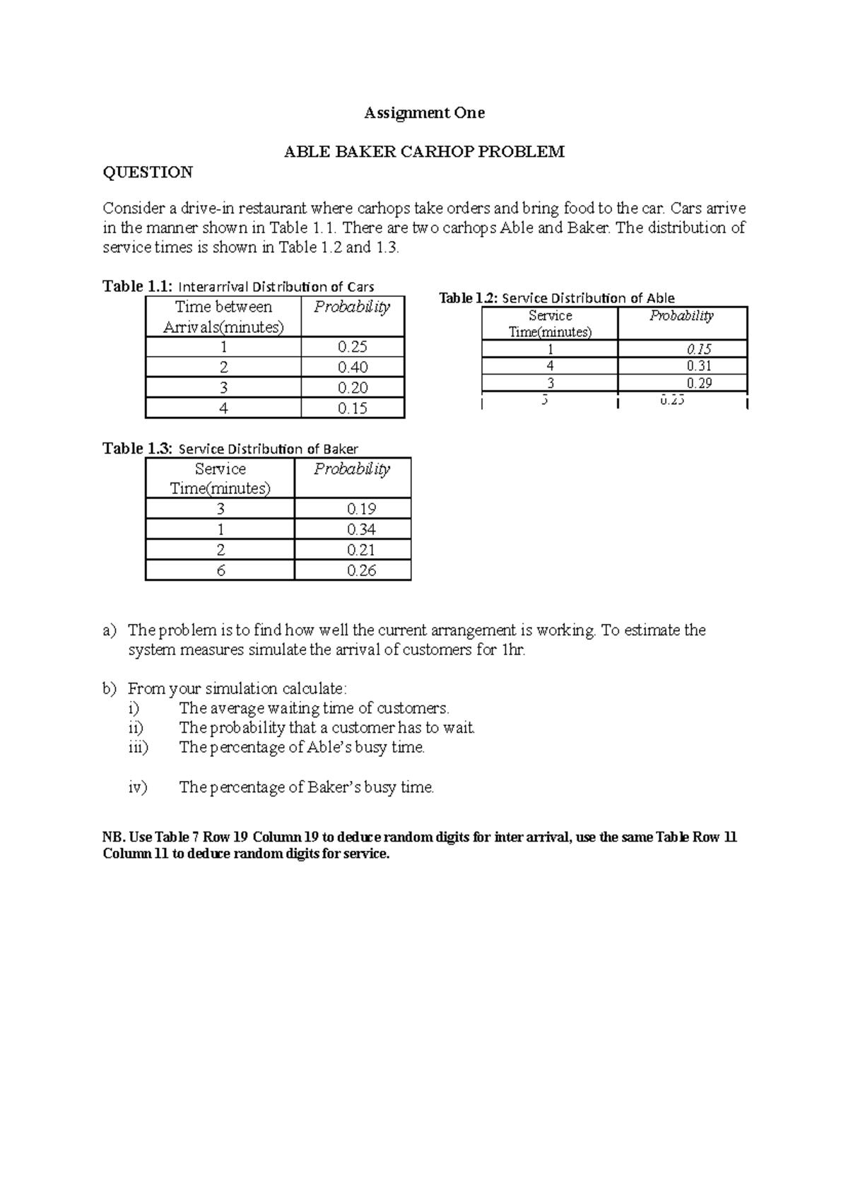 ABLE Baker Carhop Problem: Simulation Analysis & Optimization - Studocu