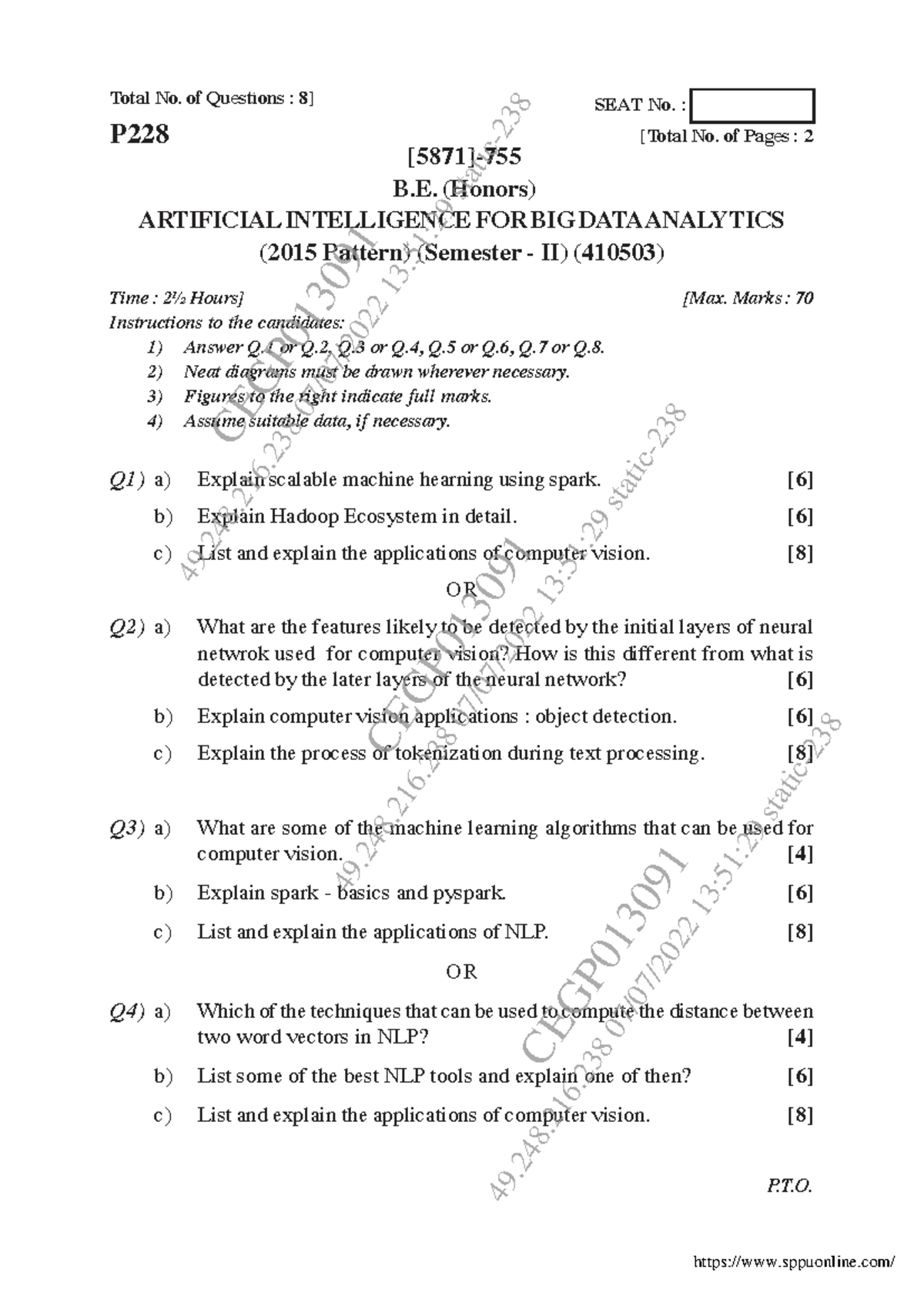 B.E. (Honors) AI for Big Data Analytics - June 2022 Exam Guide (410503 ...